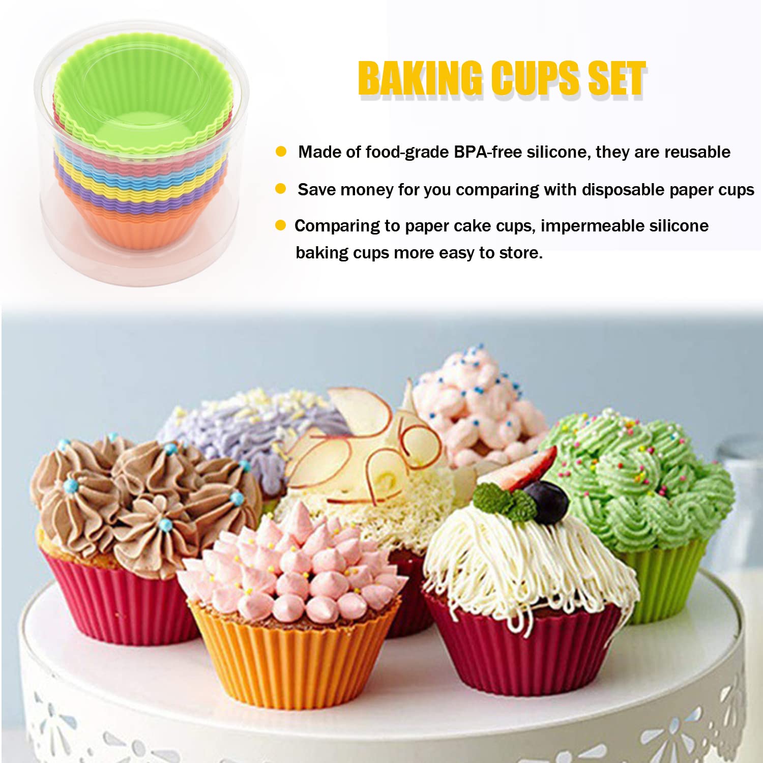 Silicone Cupcake Baking Cups 24 Pack, Reusable & Non-stick Muffin Cupcake Liners Holders Set for Party Halloween Christmas, Easy Clean Pastry Muffin Molds(Pack of 24,Multicolor)