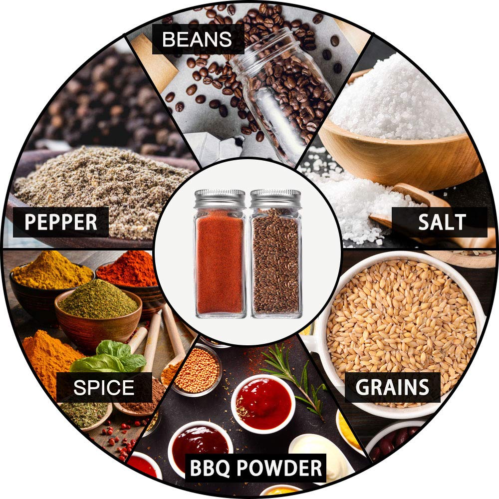 Bamboo Spice Rack Organizer,Seasoning Rack with 23 Pack 4 oz Empty Glass Spice Jars with Sliver Metal Caps. Include Pen, Brush, Funnel and 80 Labels.