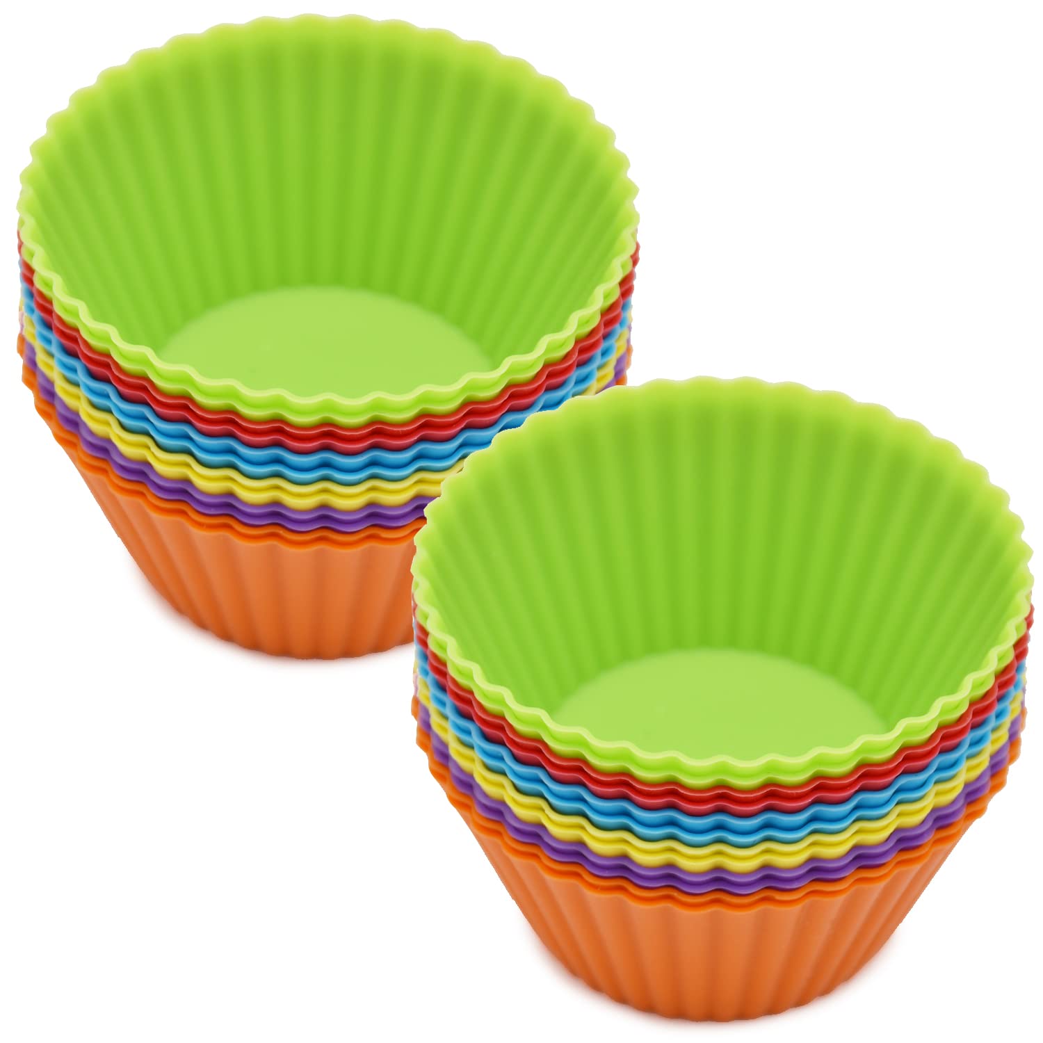 Silicone Cupcake Baking Cups 24 Pack, Reusable & Non-stick Muffin Cupcake Liners Holders Set for Party Halloween Christmas, Easy Clean Pastry Muffin Molds(Pack of 24,Multicolor)