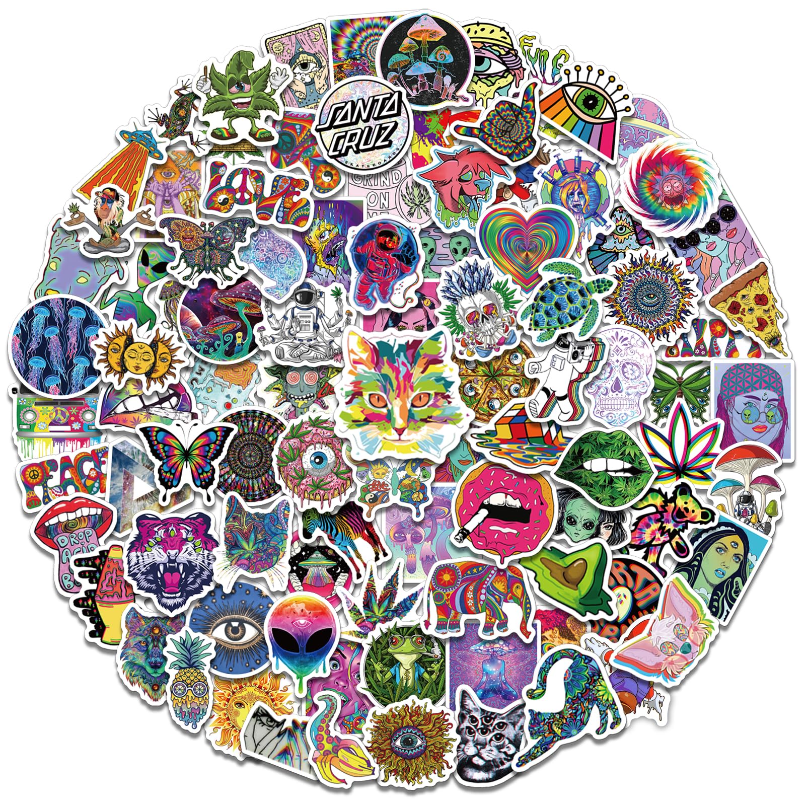 100Pcs Trippy Stickers, Psychedelic Stickers for Adults, Vinyl Waterproof Stickers for Water Bottles, Laptops Computers Skateboards Guitar Luggage Car, Cool Hippie Stickers for Adults and Teens