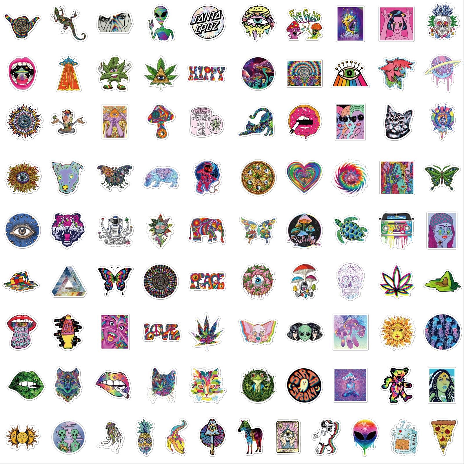 100Pcs Trippy Stickers, Psychedelic Stickers for Adults, Vinyl Waterproof Stickers for Water Bottles, Laptops Computers Skateboards Guitar Luggage Car, Cool Hippie Stickers for Adults and Teens