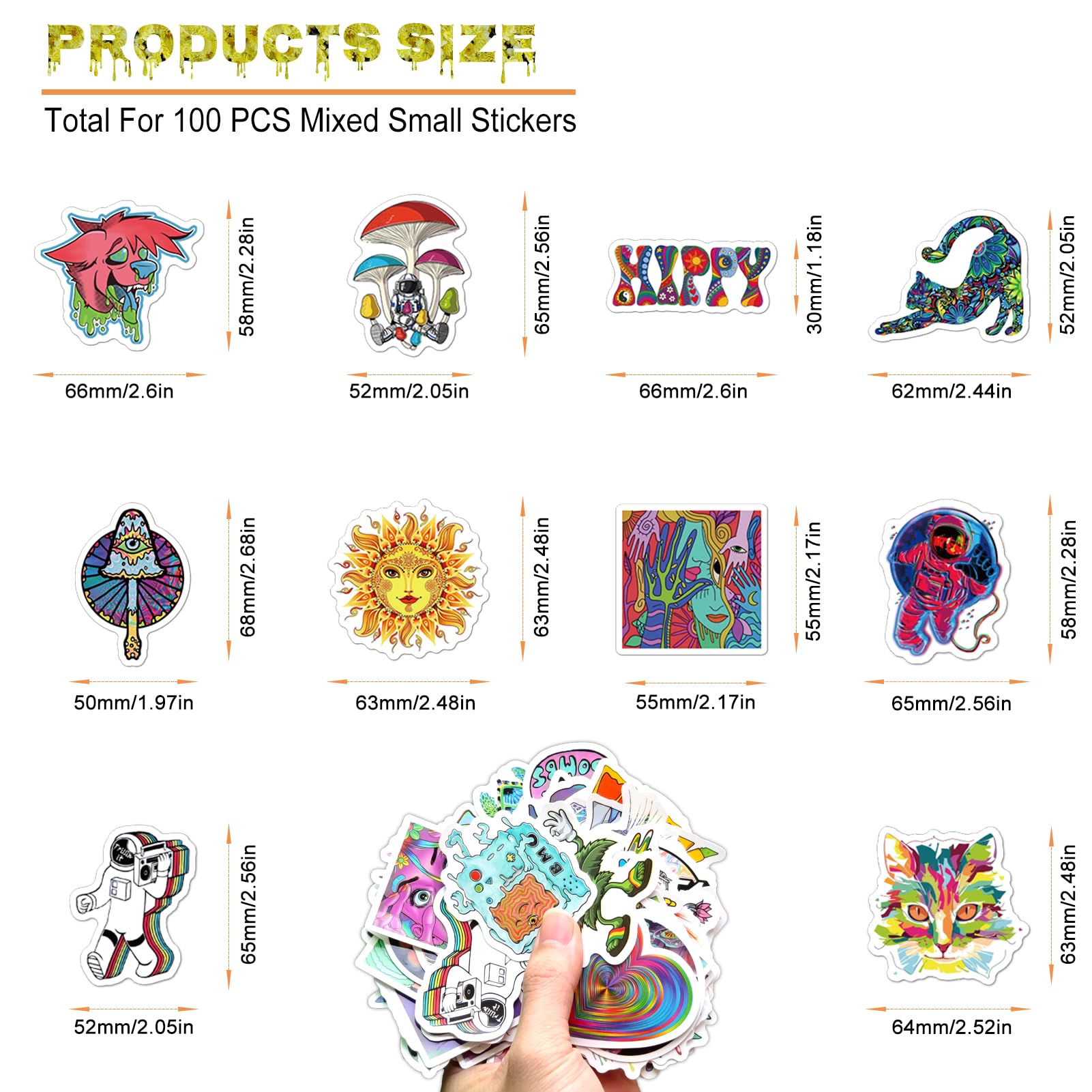 100Pcs Trippy Stickers, Psychedelic Stickers for Adults, Vinyl Waterproof Stickers for Water Bottles, Laptops Computers Skateboards Guitar Luggage Car, Cool Hippie Stickers for Adults and Teens