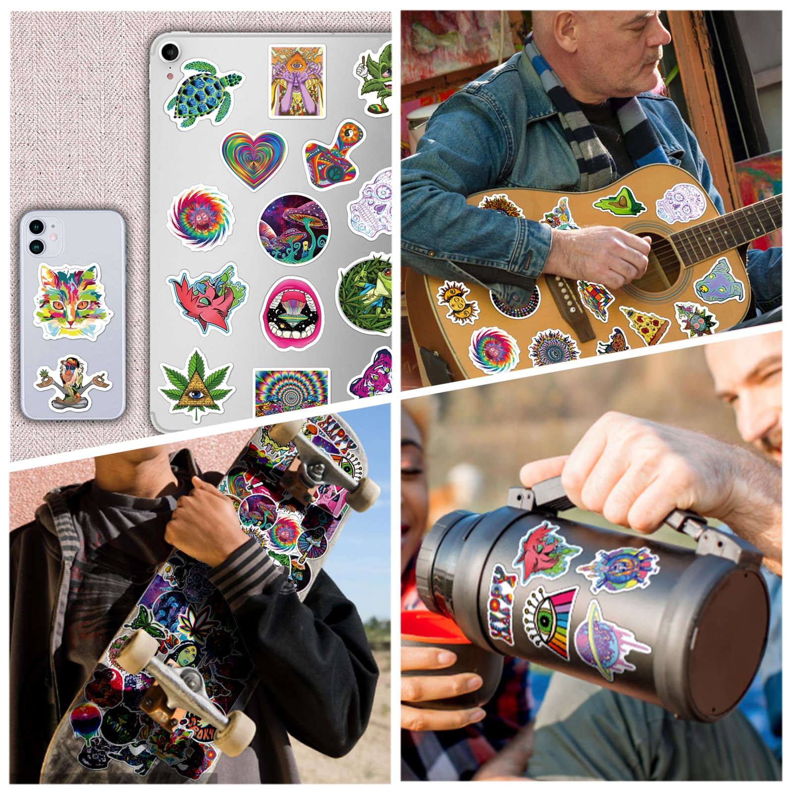100Pcs Trippy Stickers, Psychedelic Stickers for Adults, Vinyl Waterproof Stickers for Water Bottles, Laptops Computers Skateboards Guitar Luggage Car, Cool Hippie Stickers for Adults and Teens