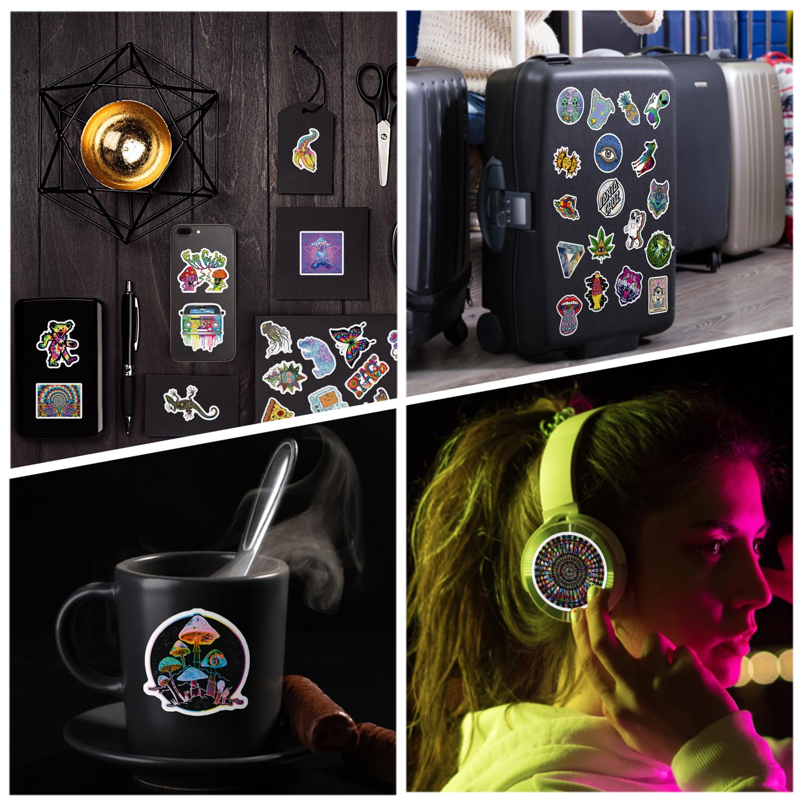 100Pcs Trippy Stickers, Psychedelic Stickers for Adults, Vinyl Waterproof Stickers for Water Bottles, Laptops Computers Skateboards Guitar Luggage Car, Cool Hippie Stickers for Adults and Teens
