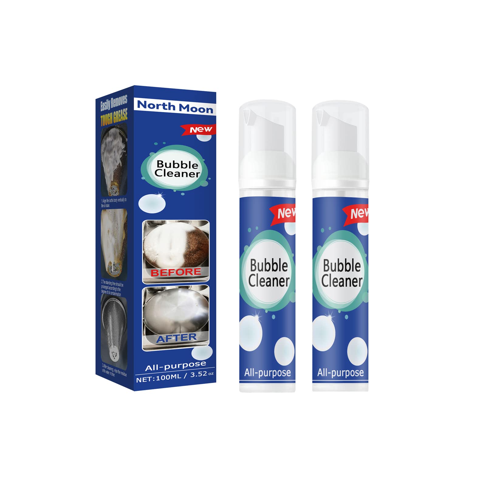 Foaming Heavy Oil Stain Cleaner, All Purpose Bubble Cleaner Kitchen Deep Cleaning Spray, All-purpose Rinse-free Cleaning Spray, Stubborn Grease & Grime Remover Bubble Spray100ML/1PC (2PC)