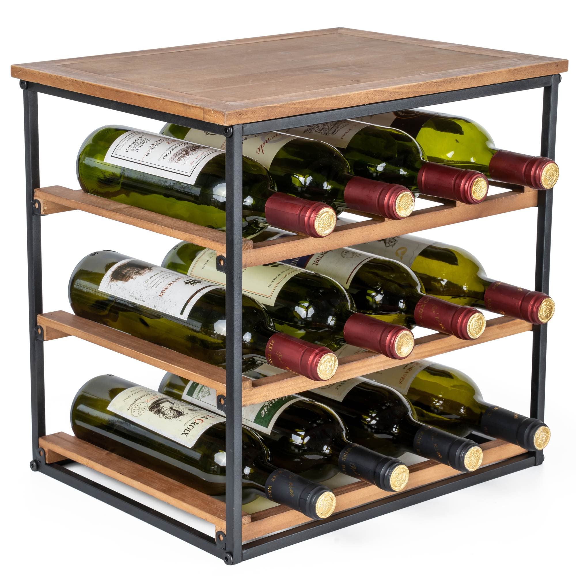 Wine Rack Countertop Tabletop Wine Holder - Rustic Wine Stand 12 Bottle Freestanding Storage Display Wine Cabinet