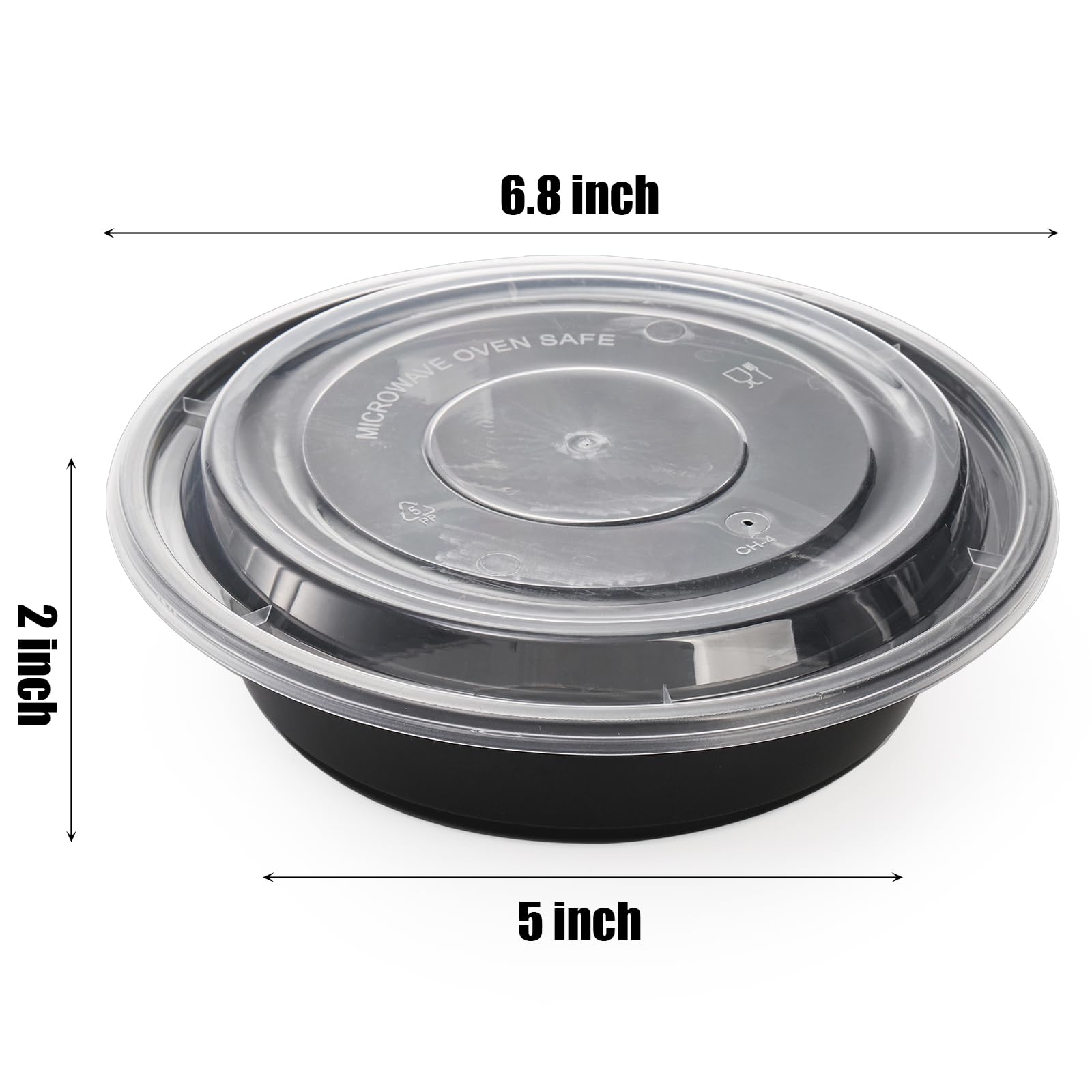 Suwimut 60 Pack Meal Prep Containers for Food Storage, 24 oz Disposable Black Round Plastic Food Containers Lunch Boxes Bowls with Lids, BPA Free Food Grade, Freezer and Microwave Safe