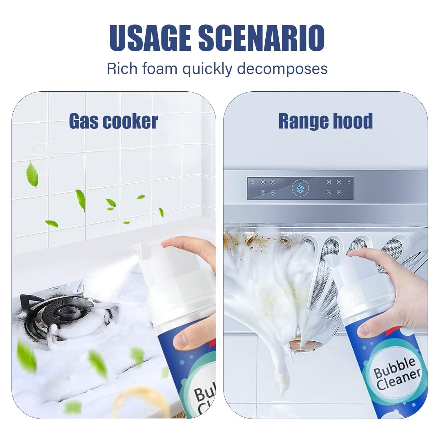 Foaming Heavy Oil Stain Cleaner, All Purpose Bubble Cleaner Kitchen Deep Cleaning Spray, All-purpose Rinse-free Cleaning Spray, Stubborn Grease & Grime Remover Bubble Spray100ML/1PC (2PC)