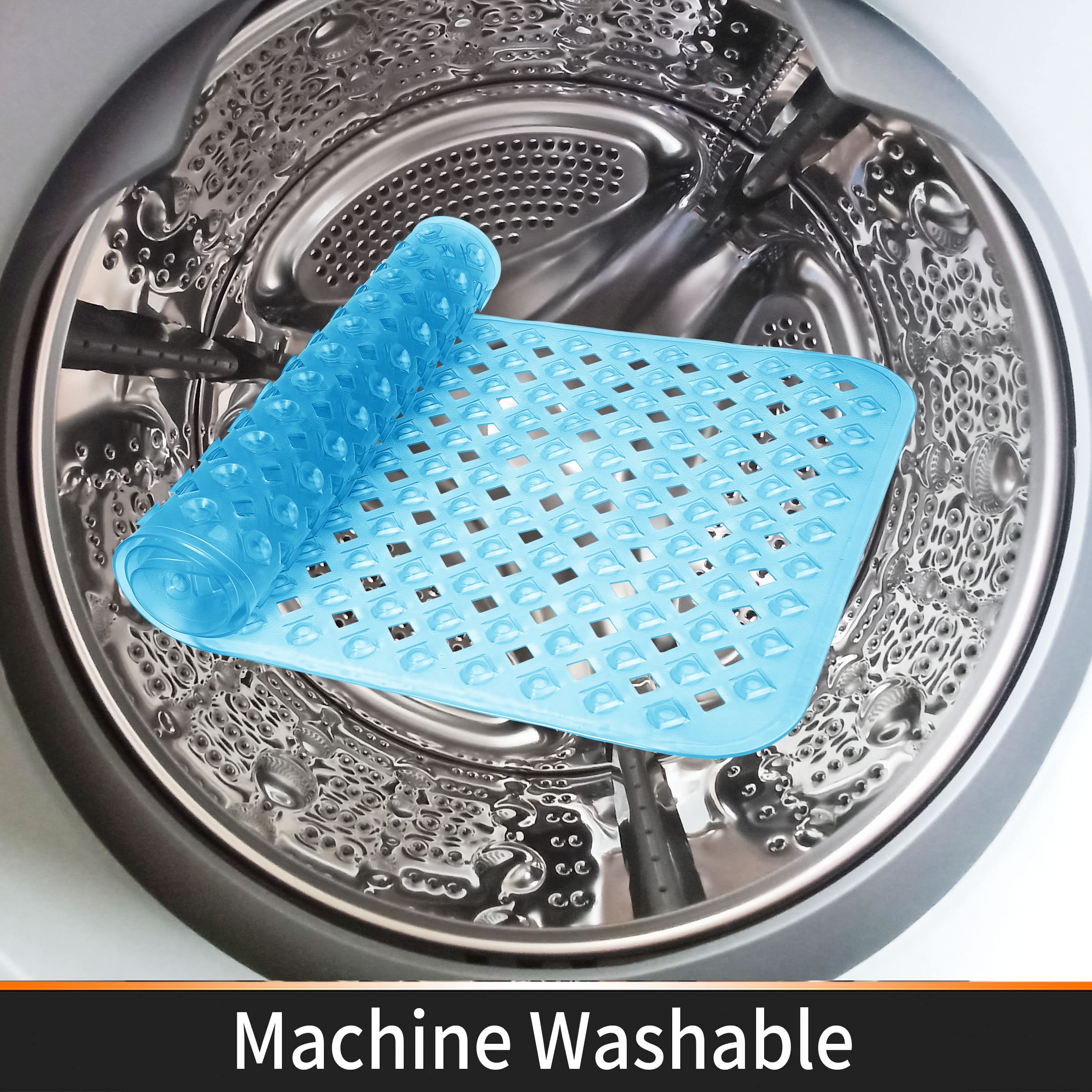 Yimobra Original Bathtub Mat Non Slip, Bath Mats for Tub, Shower Mat with Drain Holes Suction Cups, Machine Washable, BPA, Latex,Phthalate Free, 34.5 x 15.5 Inches, Clean Blue
