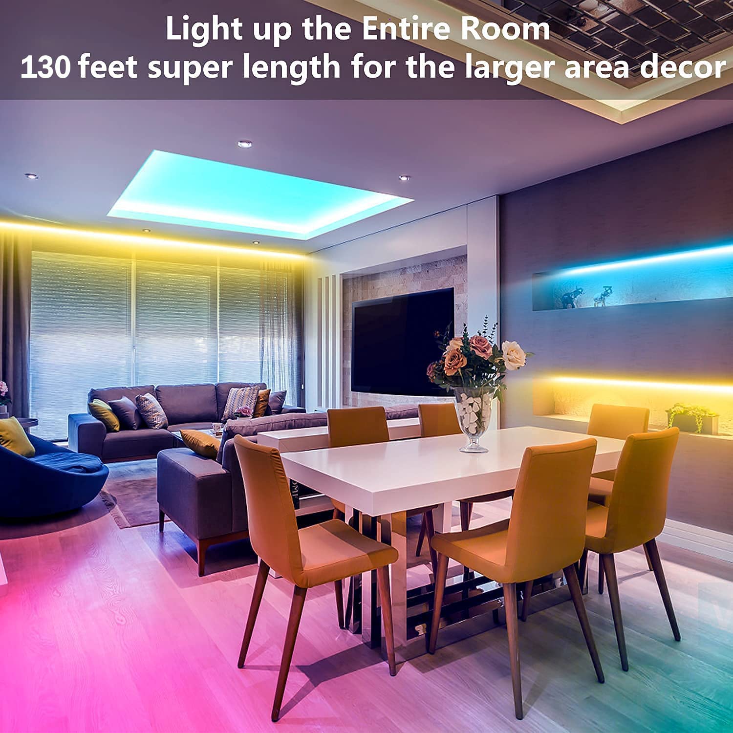 Tenmiro Led Strip Lights 130ft (2 Rolls of 65ft) Smart Light Strips with App Control RGB Led Lights for Bedroom,Music Sync Color Changing Lights for Room Party