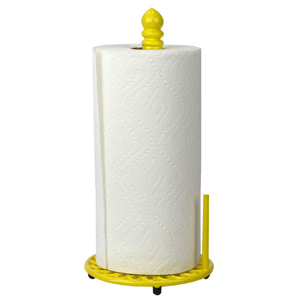 Home Basics Sunflower Cast Iron Paper Towel Holder with Dispensing Side Bar Free-Standing Kitchen Countertop, Dinning, Yellow
