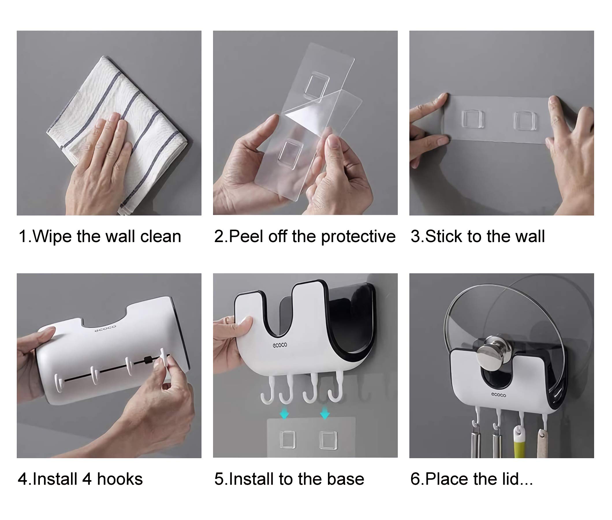 Guanniao Wall Mounted Pot Lid Rack With Four Hooks Self Adhesive Pot Lid Holder Abs Material Pot Lid Organizer