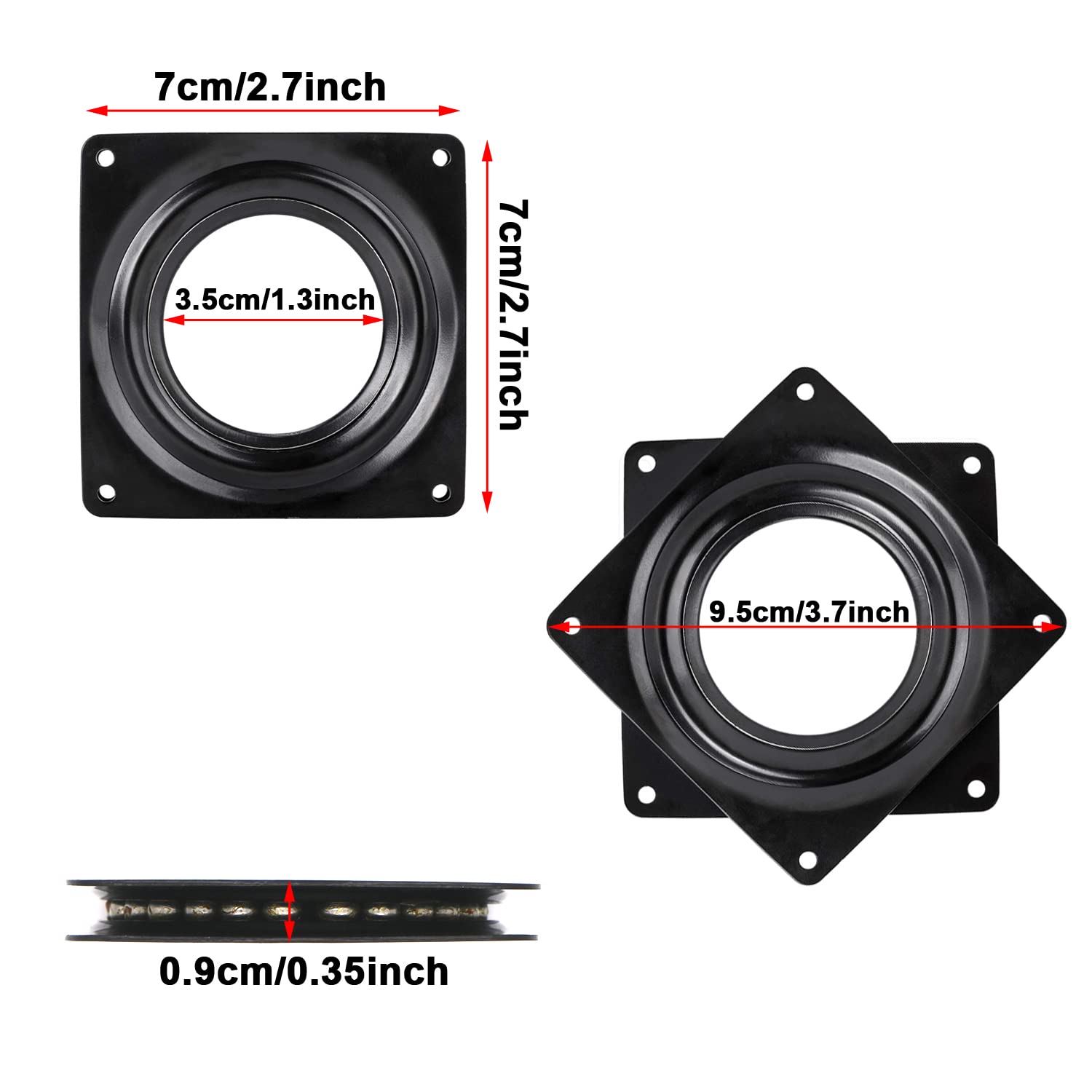 Lazy Susan Turntable Bearings 4 Pack 3 Inch Square Heavy Duty Swivel Plate 5/16 Inch Thick for Bar Stool Chair (Black)