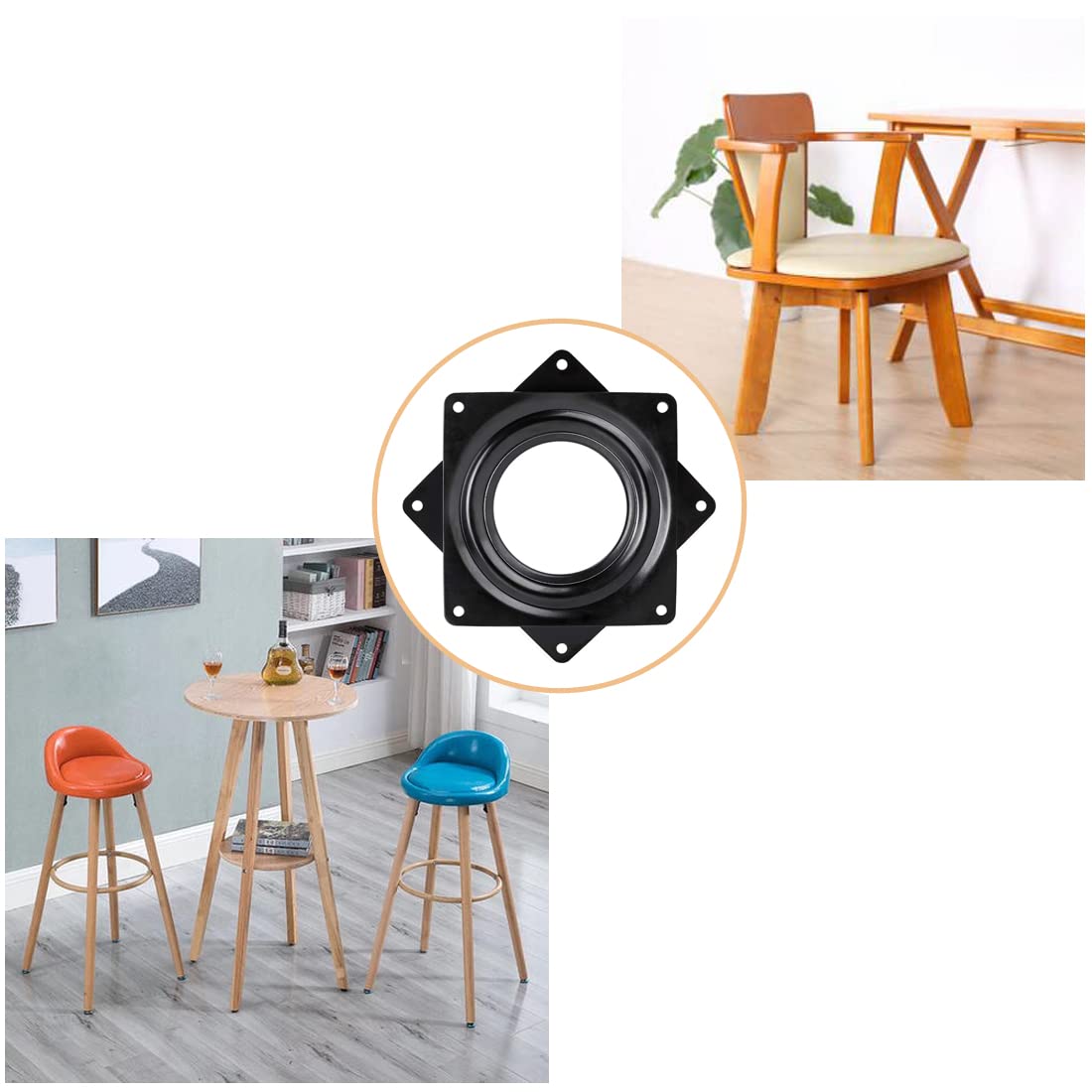 Lazy Susan Turntable Bearings 4 Pack 3 Inch Square Heavy Duty Swivel Plate 5/16 Inch Thick for Bar Stool Chair (Black)