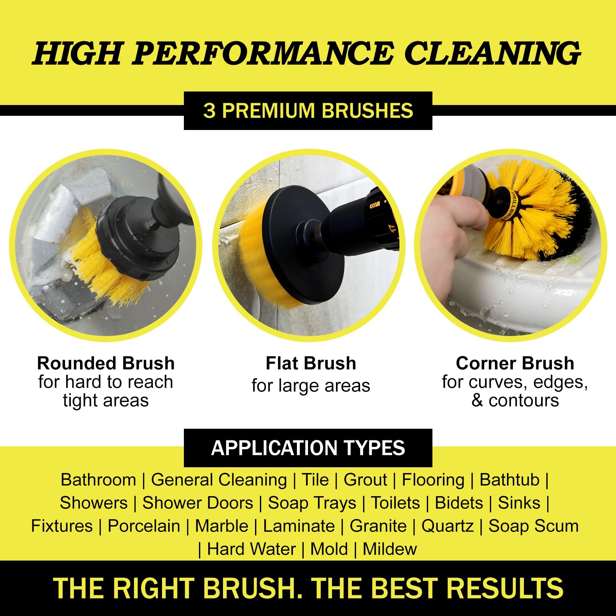 Drill Brush Attachment - Bathroom Surfaces Tub, Shower, Tile and Grout All Purpose Power Scrubber Cleaning Kit –Grout Drill Brush Set – Drill Brushes by Drill Brush Power Scrubber by Useful Products