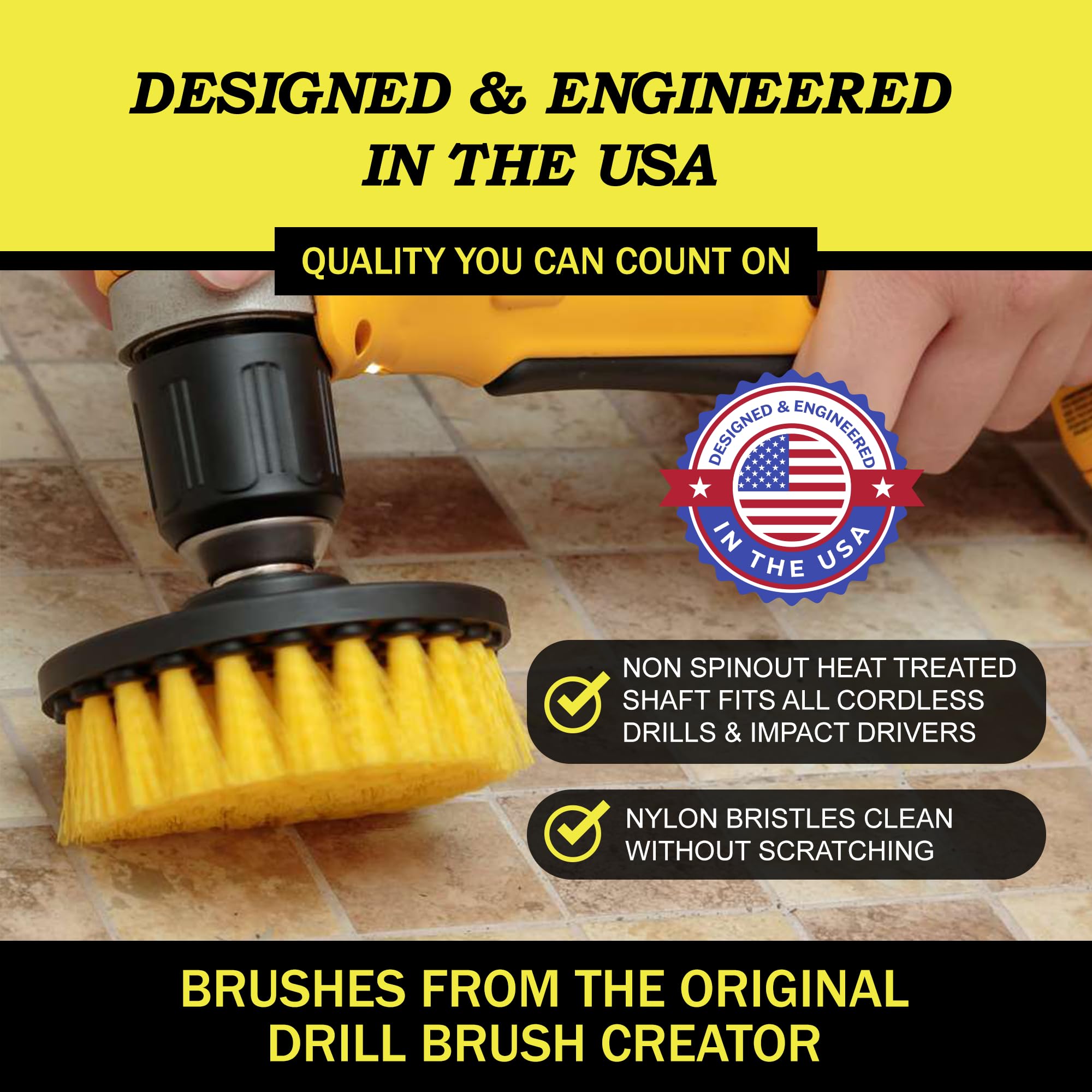 Drill Brush Attachment - Bathroom Surfaces Tub, Shower, Tile and Grout All Purpose Power Scrubber Cleaning Kit –Grout Drill Brush Set – Drill Brushes by Drill Brush Power Scrubber by Useful Products