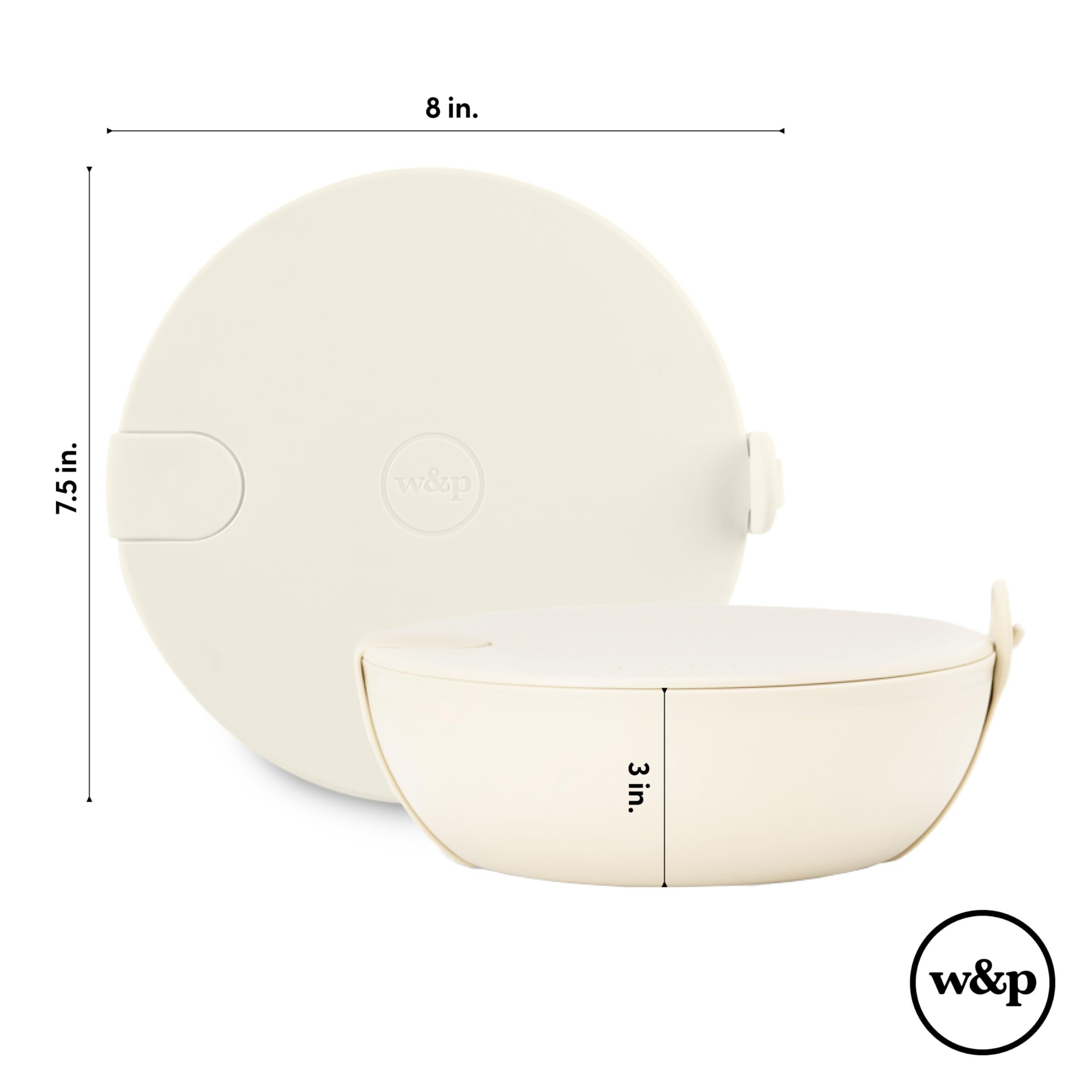 W&P Porter Plastic Bowl Lunch Container w/ Protective Non-slip Exterior, Cream 1 Liter | Lid & Snap-tight Silicone Strap | Food Storage, Bento Box, Meal Prep | BPA-Free Plastic