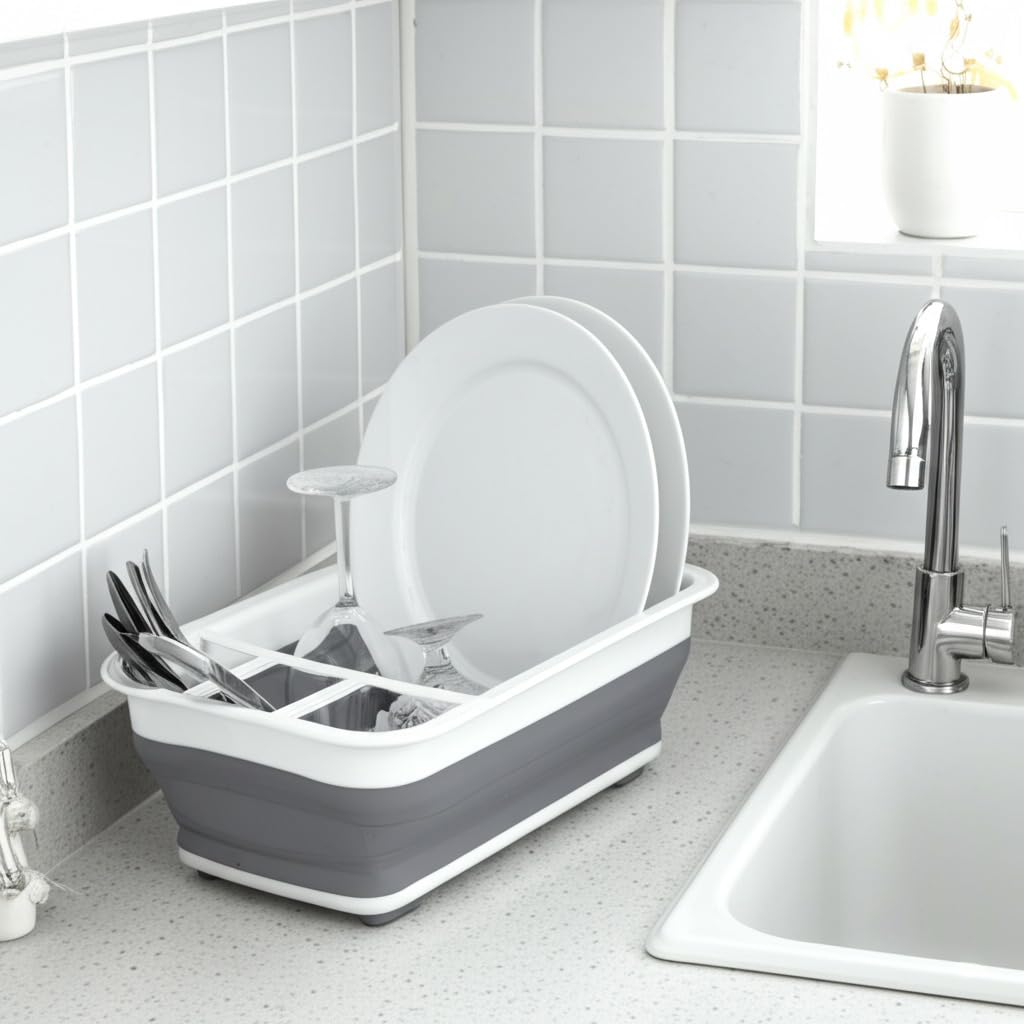 BNYD Collapsible Dish Rack, Foldable Dinnerware Drainer Organizer
