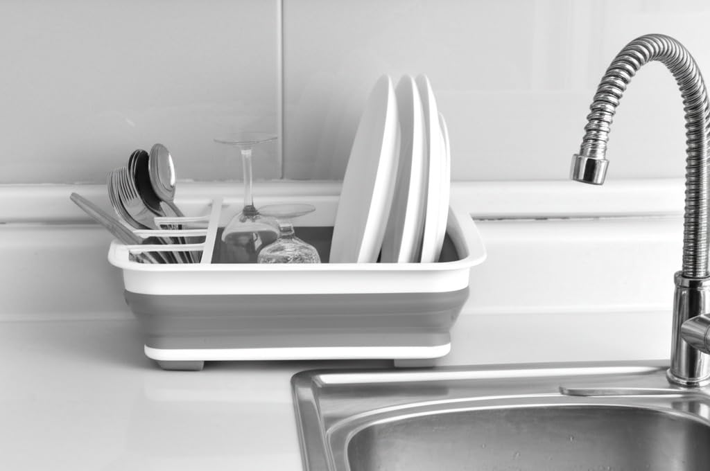 BNYD Collapsible Dish Rack, Foldable Dinnerware Drainer Organizer