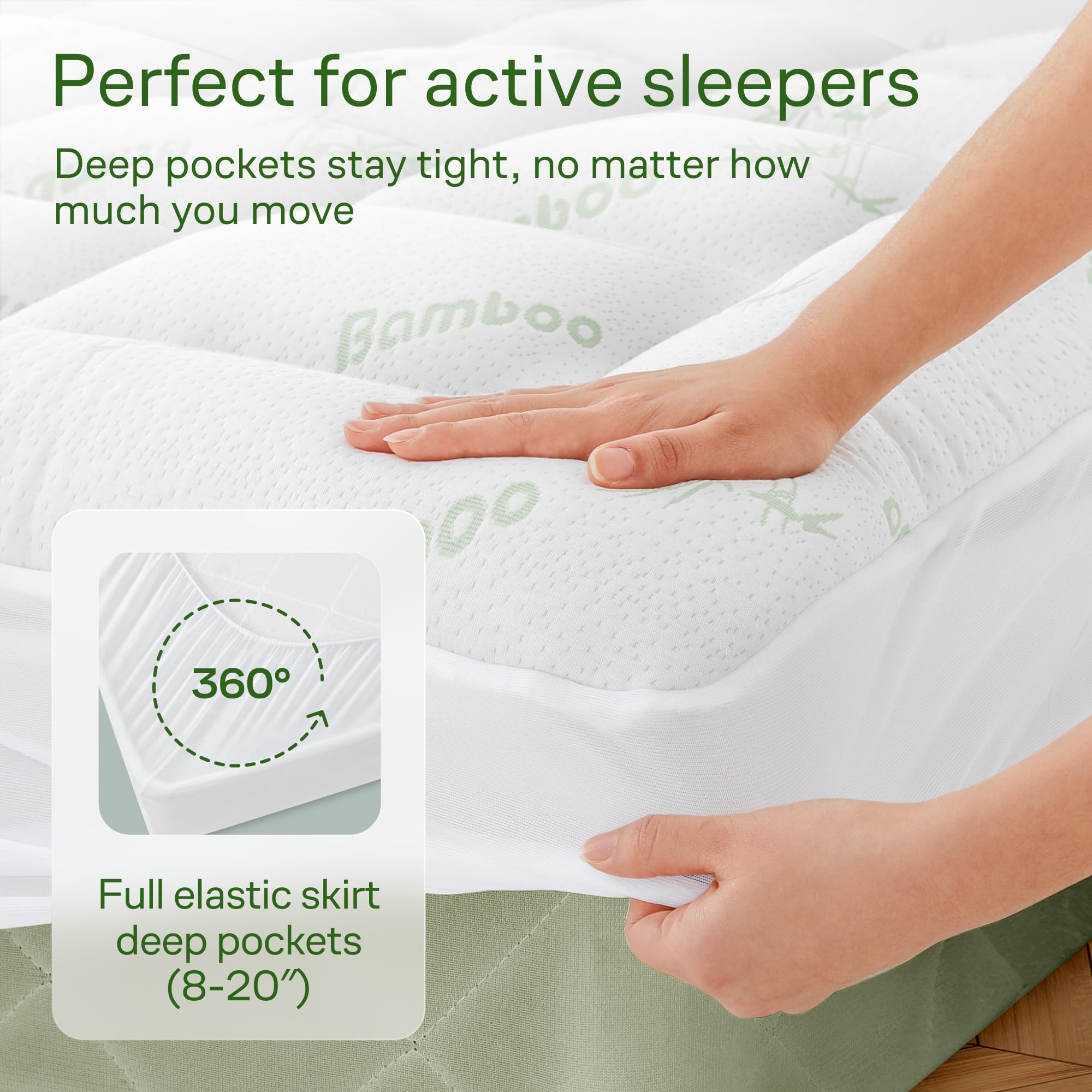 Bamboo Mattress Topper Twin Cooling Breathable Extra Plush Thick Fitted 8-20 Inches Pillow Top Mattress Pad Rayon Cooling Ultra Soft (Bamboo, Twin 39x75 Inches)