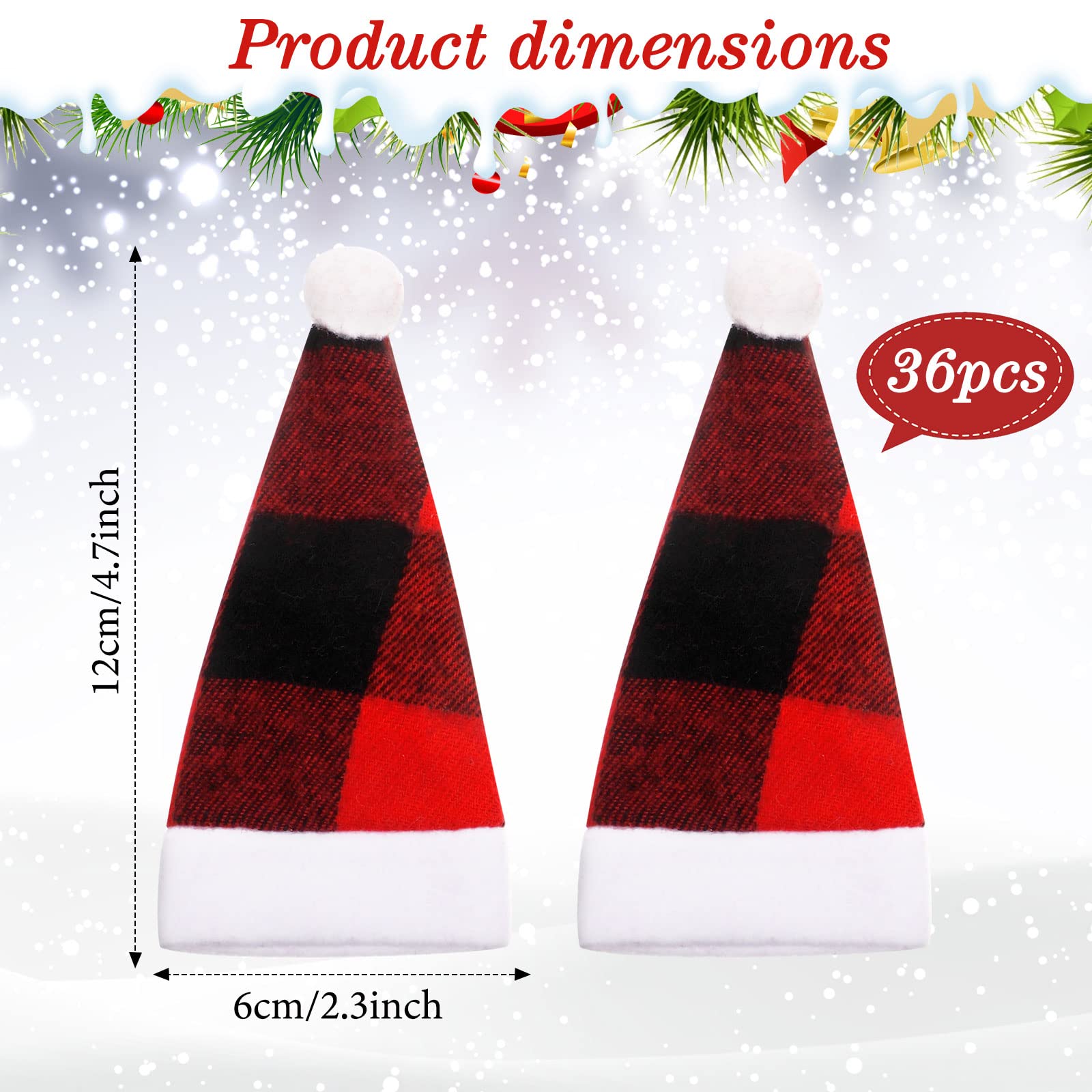 Sawysine 36 Pcs Christmas Santa Hats Silverware Holders Plaid Xmas Dinnerware Decorations Table Supplies Flatware Organizers Decor for Cutlery Party Dinner