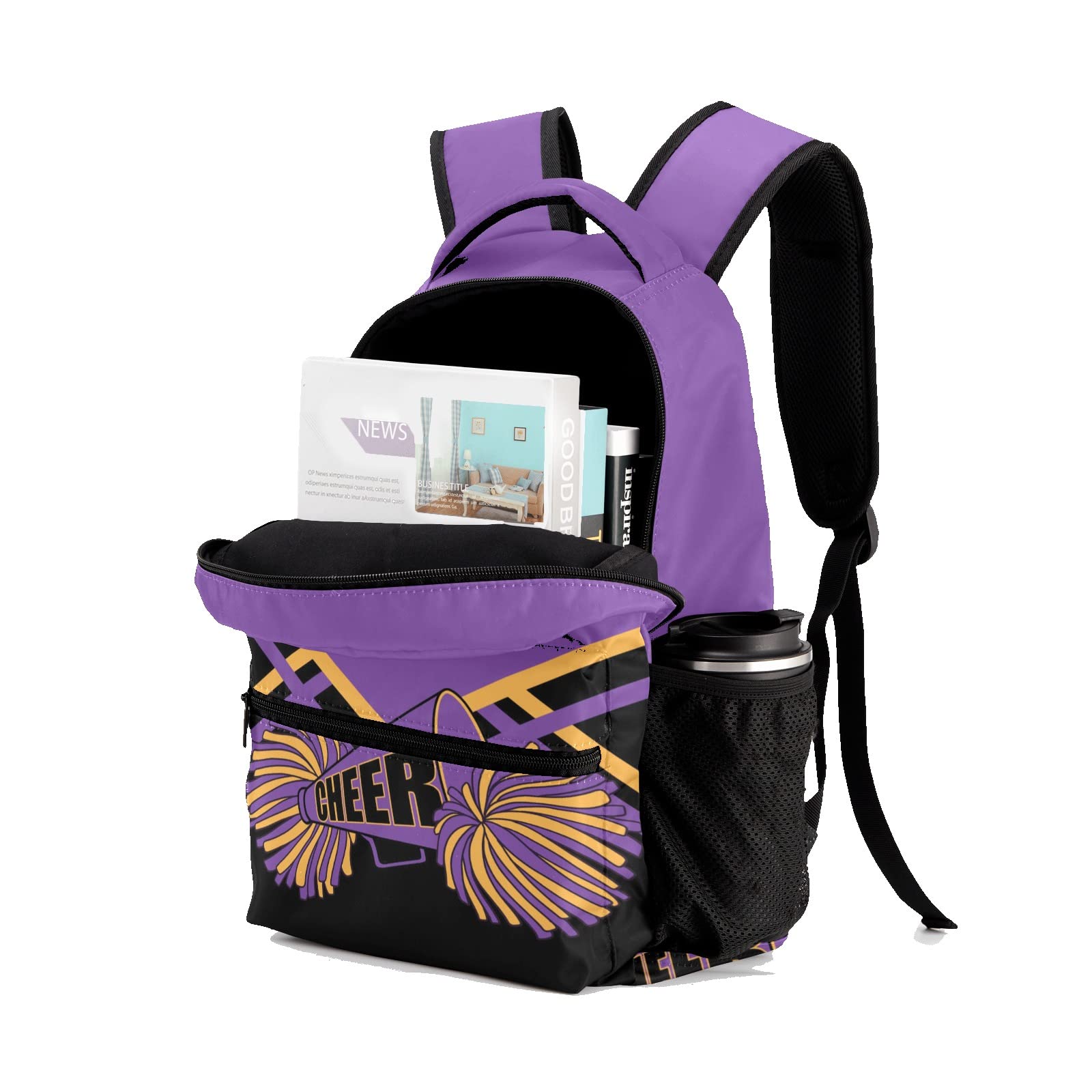 BigBigift Customized Cheerleader Purple Waterproof Backpack with Name for Hiking Camping Picnic 12.2(L)x5.9(W)x16.5(H)inch