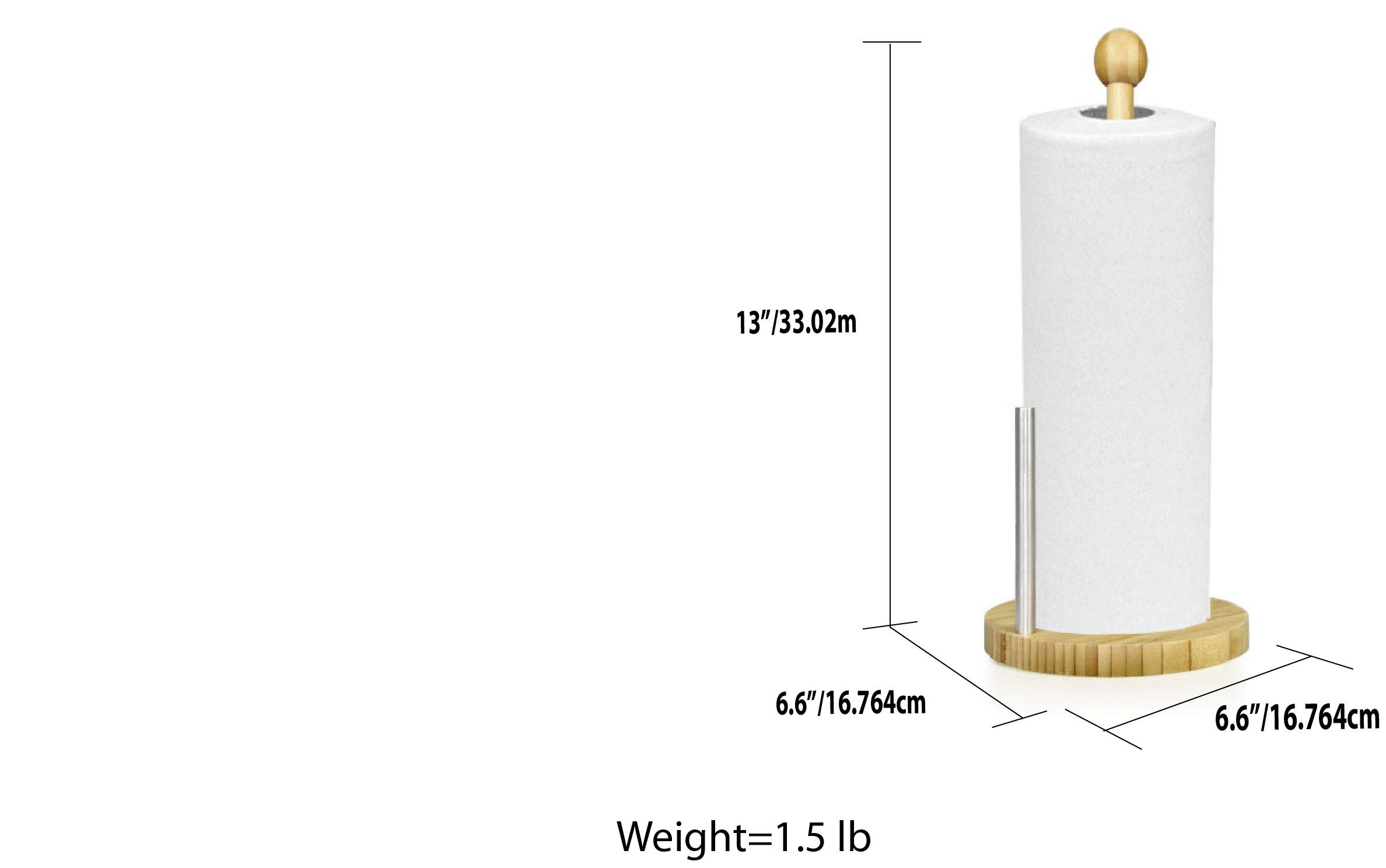 Home Basics Easy Tear Bamboo Dispenser Organizing Stand, Weighted Base, Beige Paper Towel Holder, Natural