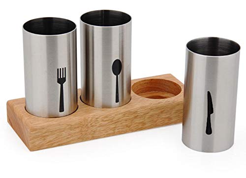 Aviddom Silverware Holder Stainless Steel Utensil Cutlery with Caddy and Bamboo Wood Base for Spoons Knives Forks Silverware Display Organizer Kitchen Dinner Table