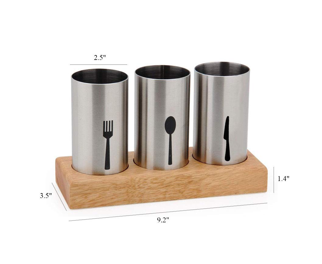 Aviddom Silverware Holder Stainless Steel Utensil Cutlery with Caddy and Bamboo Wood Base for Spoons Knives Forks Silverware Display Organizer Kitchen Dinner Table