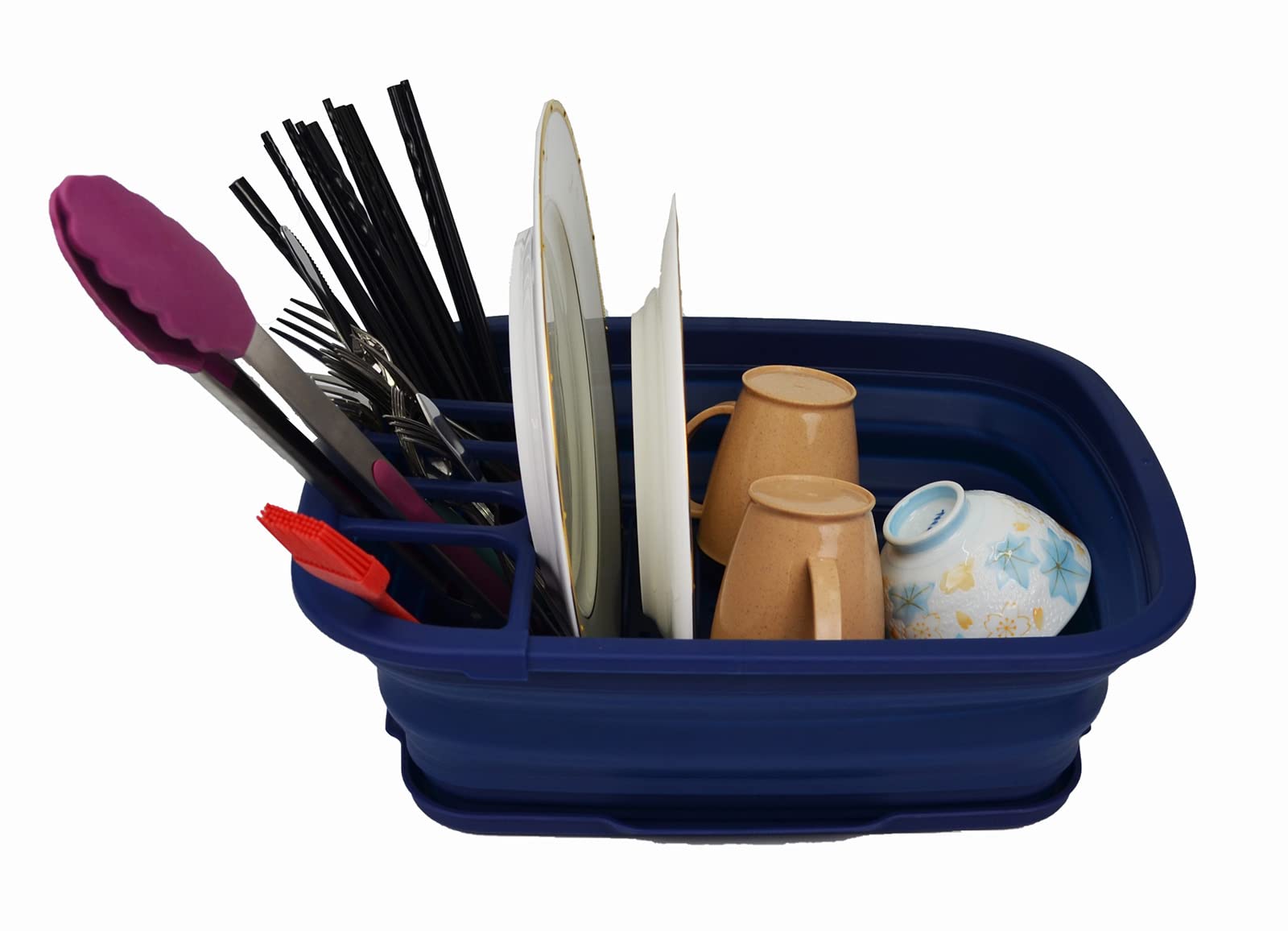 SAMMART 8L (2.11Gallons) Collapsible Dish Drainer with Drainer Board - Foldable Drying Rack Set - Portable Dinnerware Organizer - Space Saving Kitchen Storage Tray (Royal Blue, 1)
