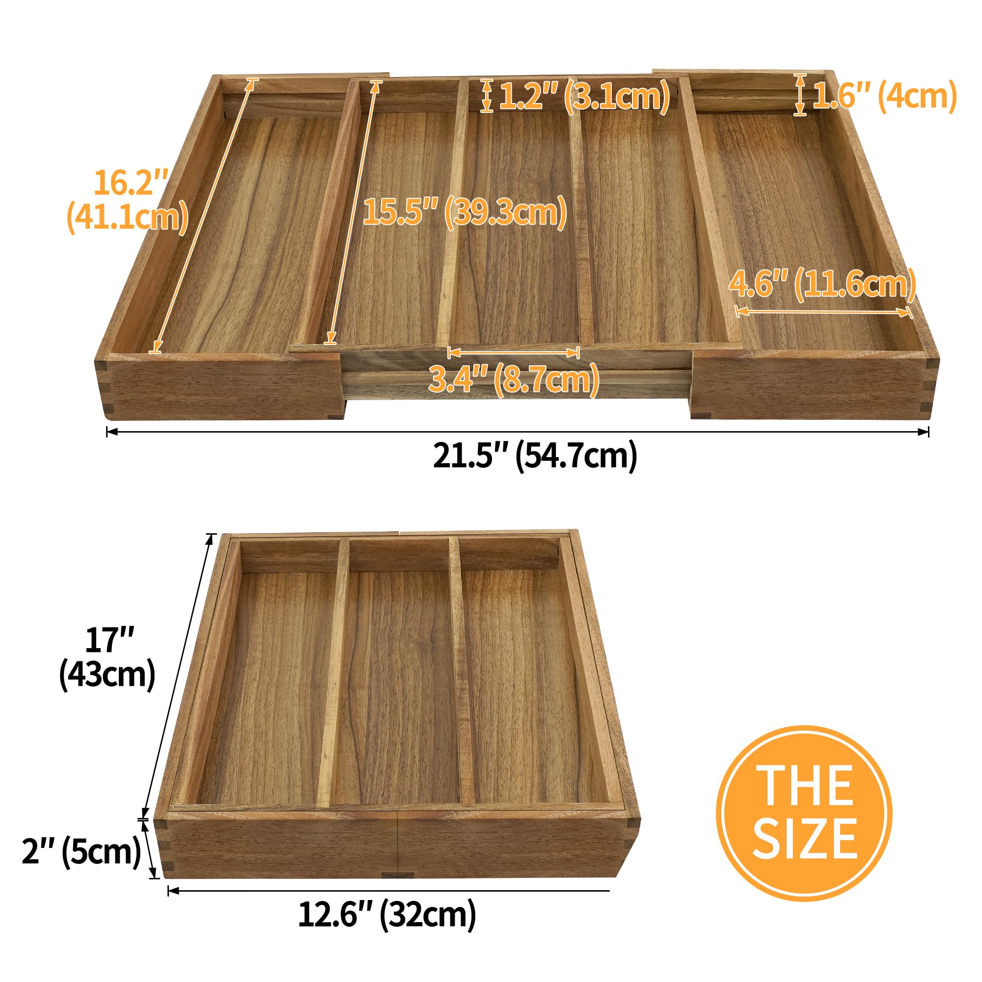 EcoFives Bamboo Silverware Organizer, Expandable Kitchen Drawer Organizer for Cutlery, Wooden Utensil Holder, Multi-Function Drawer Storage, 5-7 Compartments