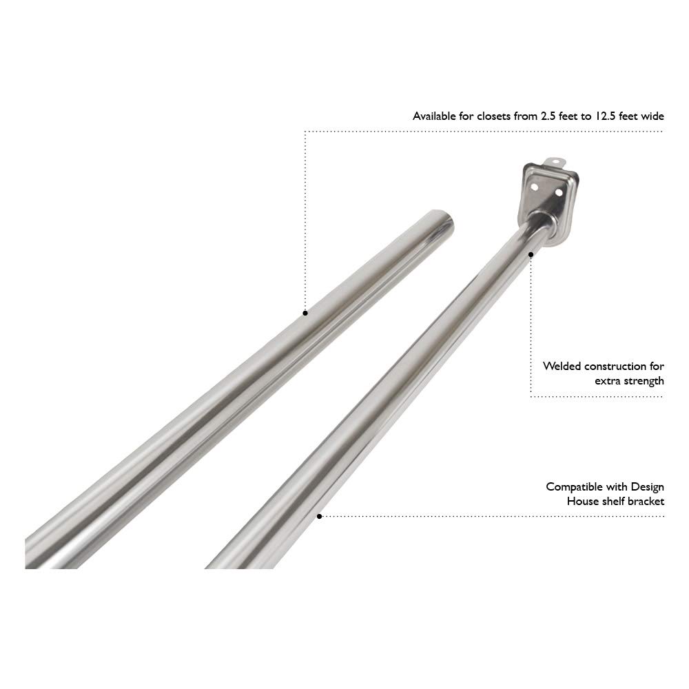 Design House 206052 Adjustable 48 72-inch Closet Rod, Polished Chrome, inch inch
