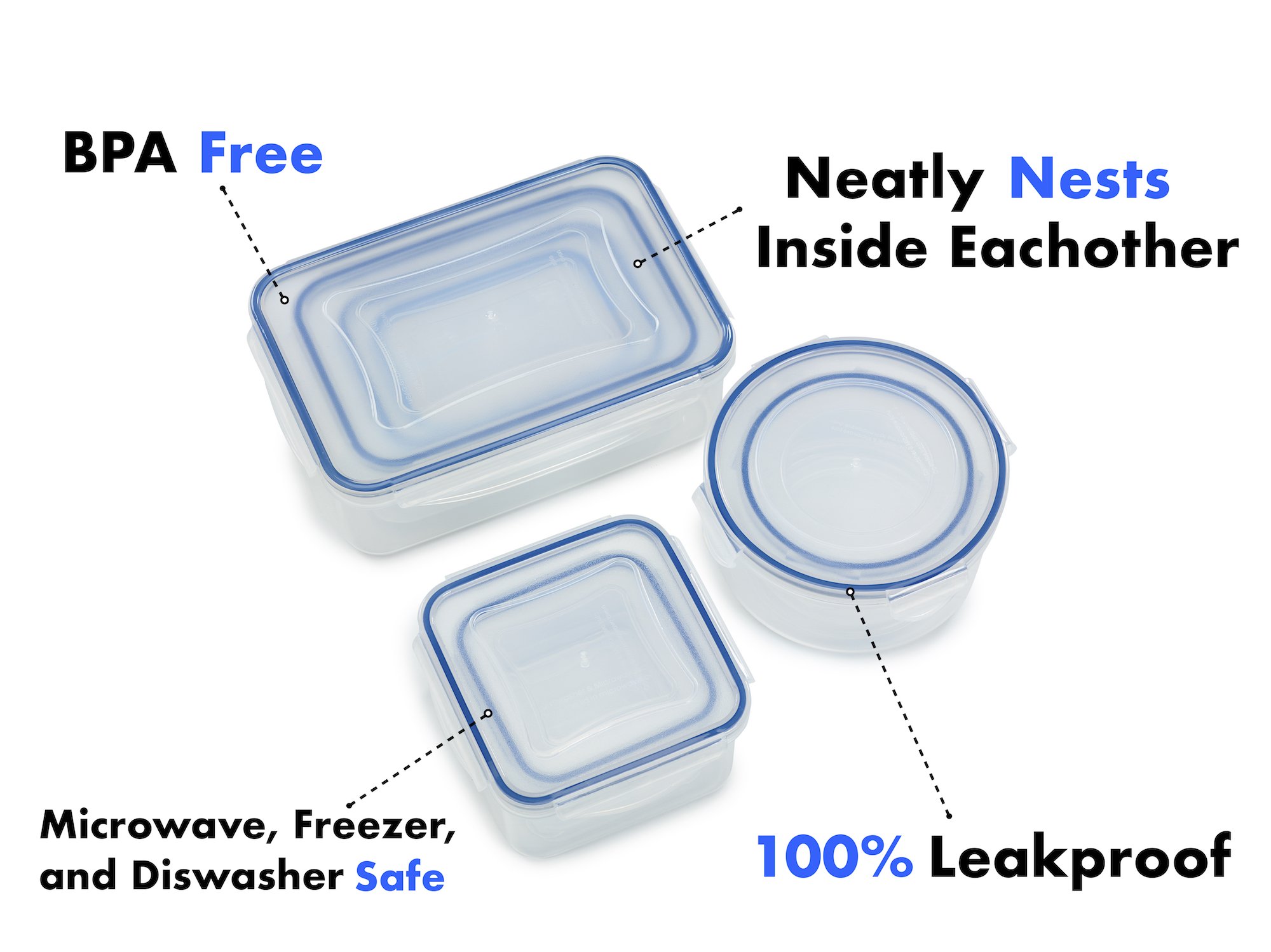 Plastic Food Storage Containers with Lids for use in Freezer Safe Food Storage Container Set and Large Food Storage Containers with Lids (16 piece Food Containers)