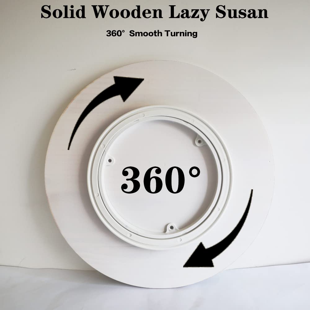 HSIUHEON Wood Lazy Susan Turntable, White Lazy Susan Organizer for Table,16inch Round Spinner Serving Tray Spice Rack for Countertop, Cabinet, Pantry Storage(Sweet Home)