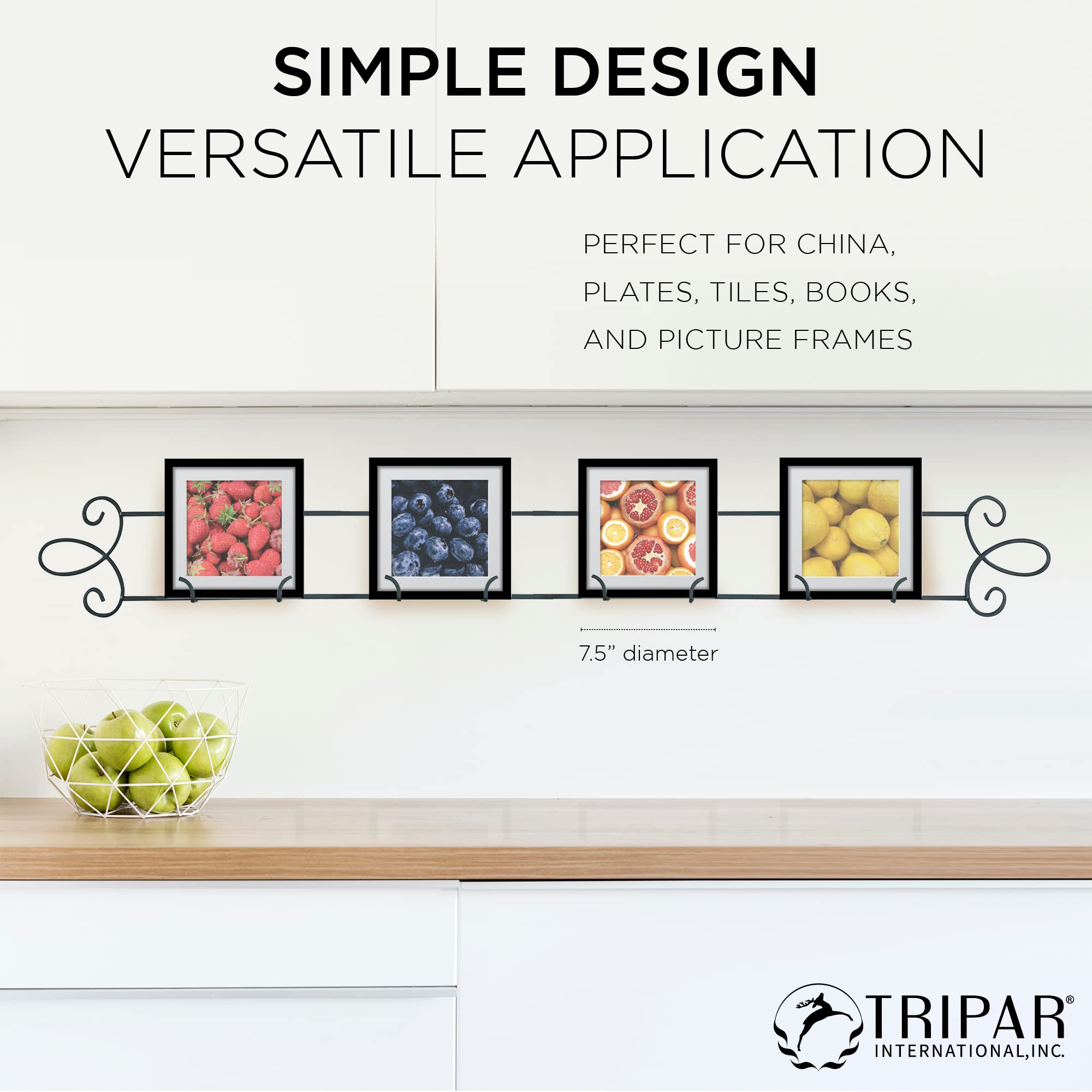 TRIPAR 4-Place Horizontal Black Plate Rack for Collectible Plates, Plaques, Dishes, & China