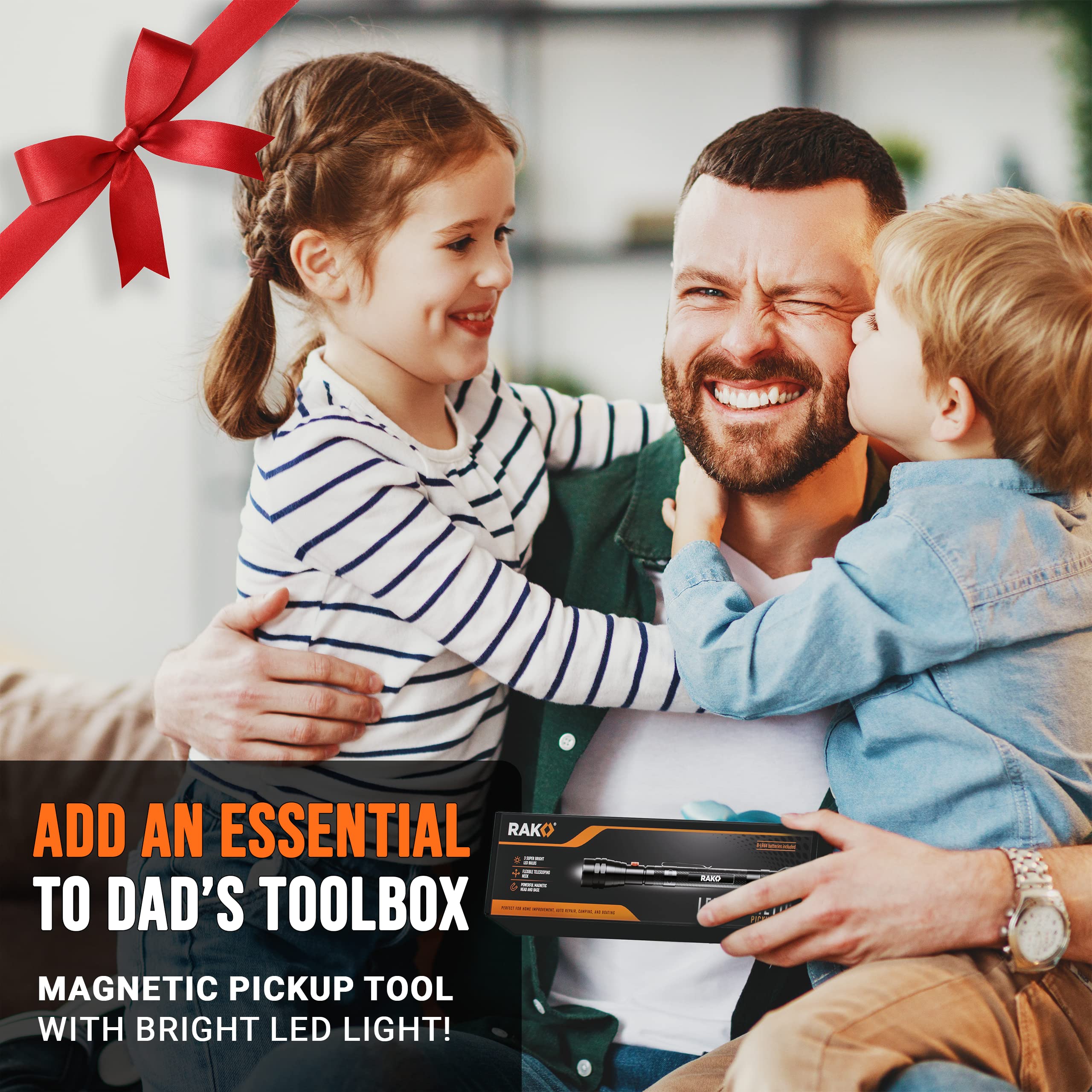 RAK Telescoping Magnetic Pickup Tool - Extendable Magnetic Flashlight - HVAC Tools Gifts for Men - Long LED Magnet Stick Tool for Mechanic, Tech, Handyman - Birthday Gifts for Dad