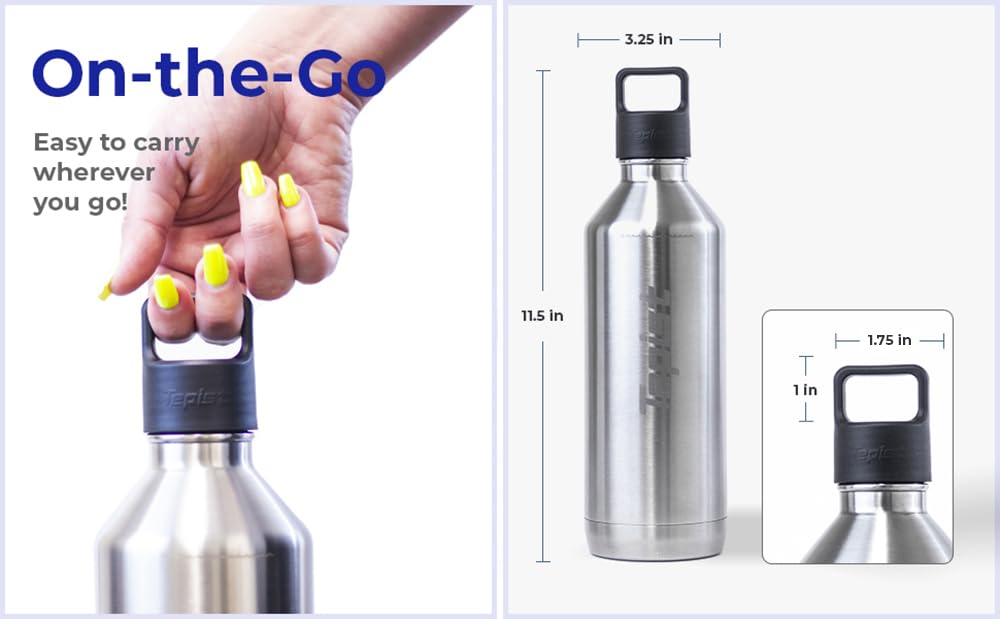 Tepist ThirtyO 30oz Stainless Steel Bottle Compatible with Sodastream Machines – Silver - Vacuum Sealed - Double Walled - Leak-Proof - Easy to Carry - Reusable Bottle