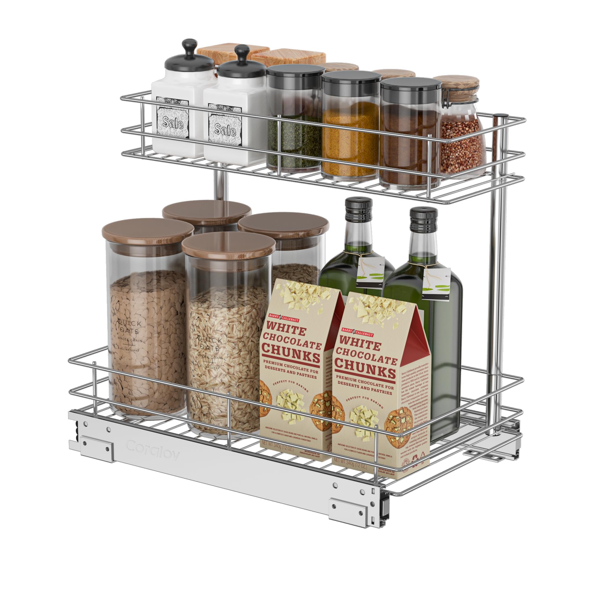 Coralov Pull Out Cabinet Organizer, 9 INCH Under Sink Slide Out Storage Shelf with 2 Tier Sliding Wire Drawer