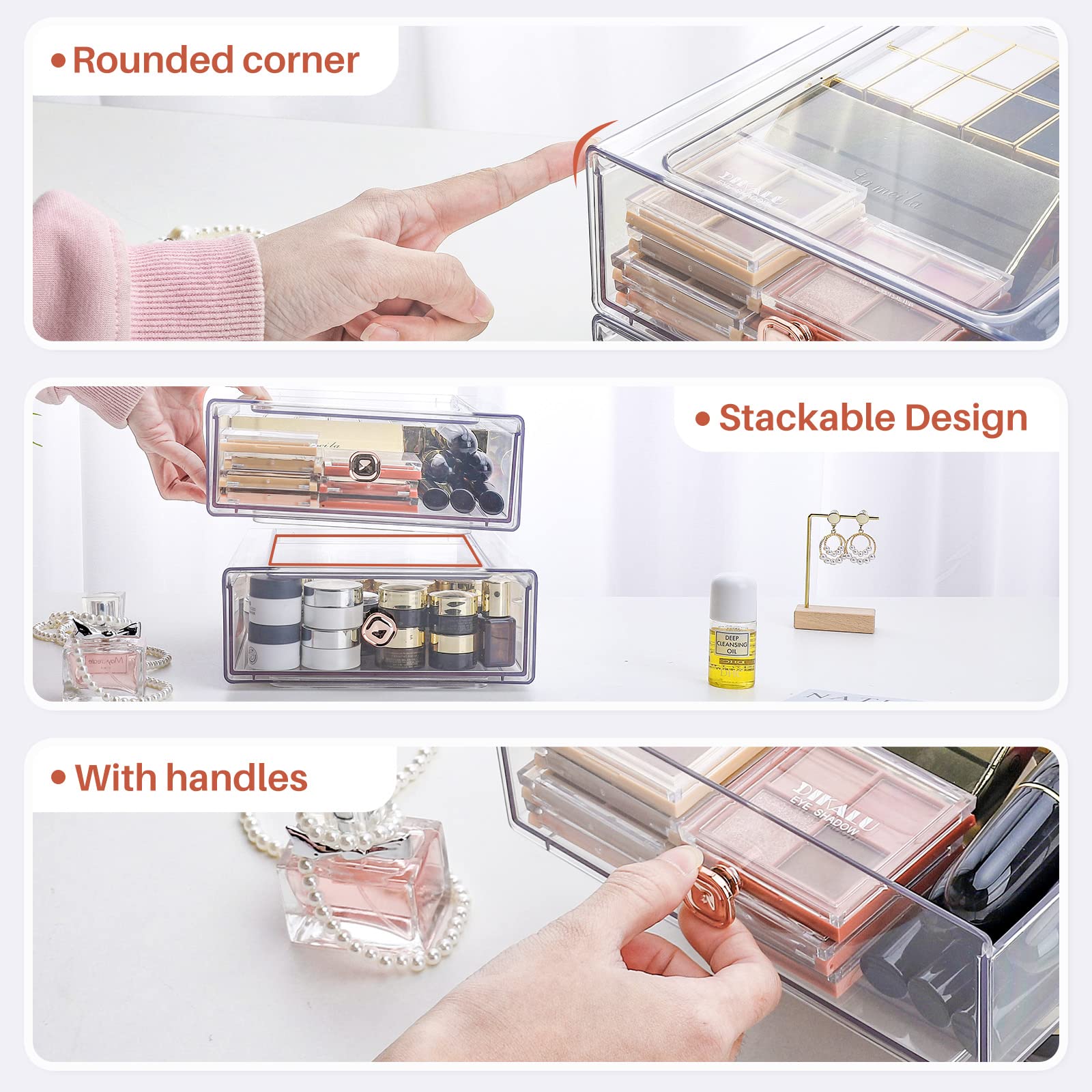 Homde Stackable Storage Containers Box with Pull-Out Drawer - Stacking Plastic Drawers Bins for Kitchen Pantry and Cupboard, Cabinet, Counter, Island and Tables - 2 Pack - Clear