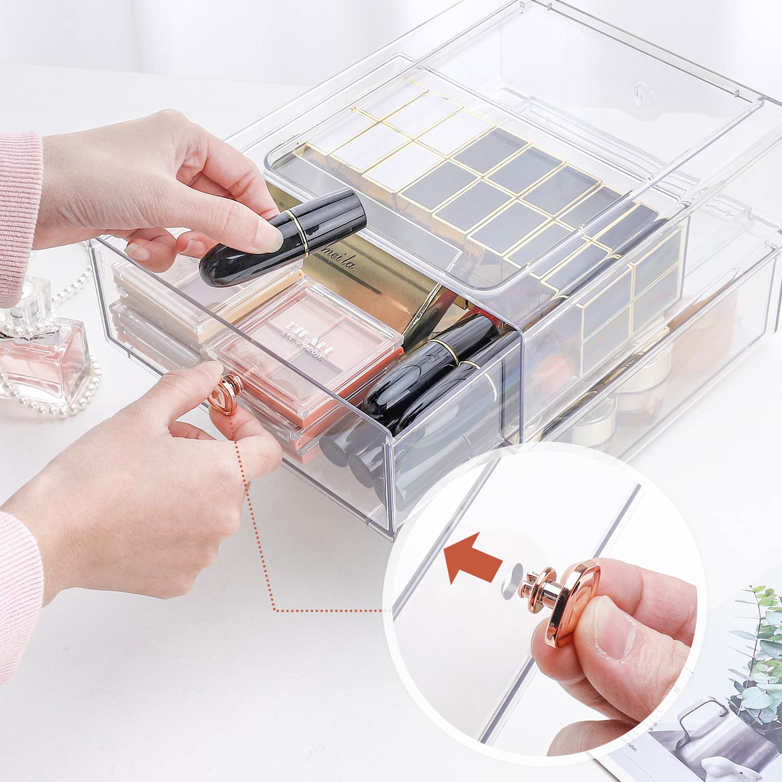 Homde Stackable Storage Containers Box with Pull-Out Drawer - Stacking Plastic Drawers Bins for Kitchen Pantry and Cupboard, Cabinet, Counter, Island and Tables - 2 Pack - Clear