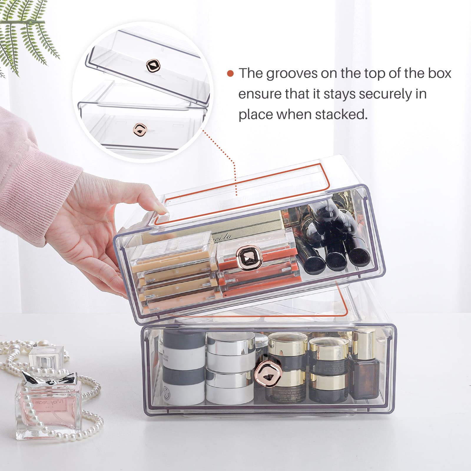 Homde Stackable Storage Containers Box with Pull-Out Drawer - Stacking Plastic Drawers Bins for Kitchen Pantry and Cupboard, Cabinet, Counter, Island and Tables - 2 Pack - Clear
