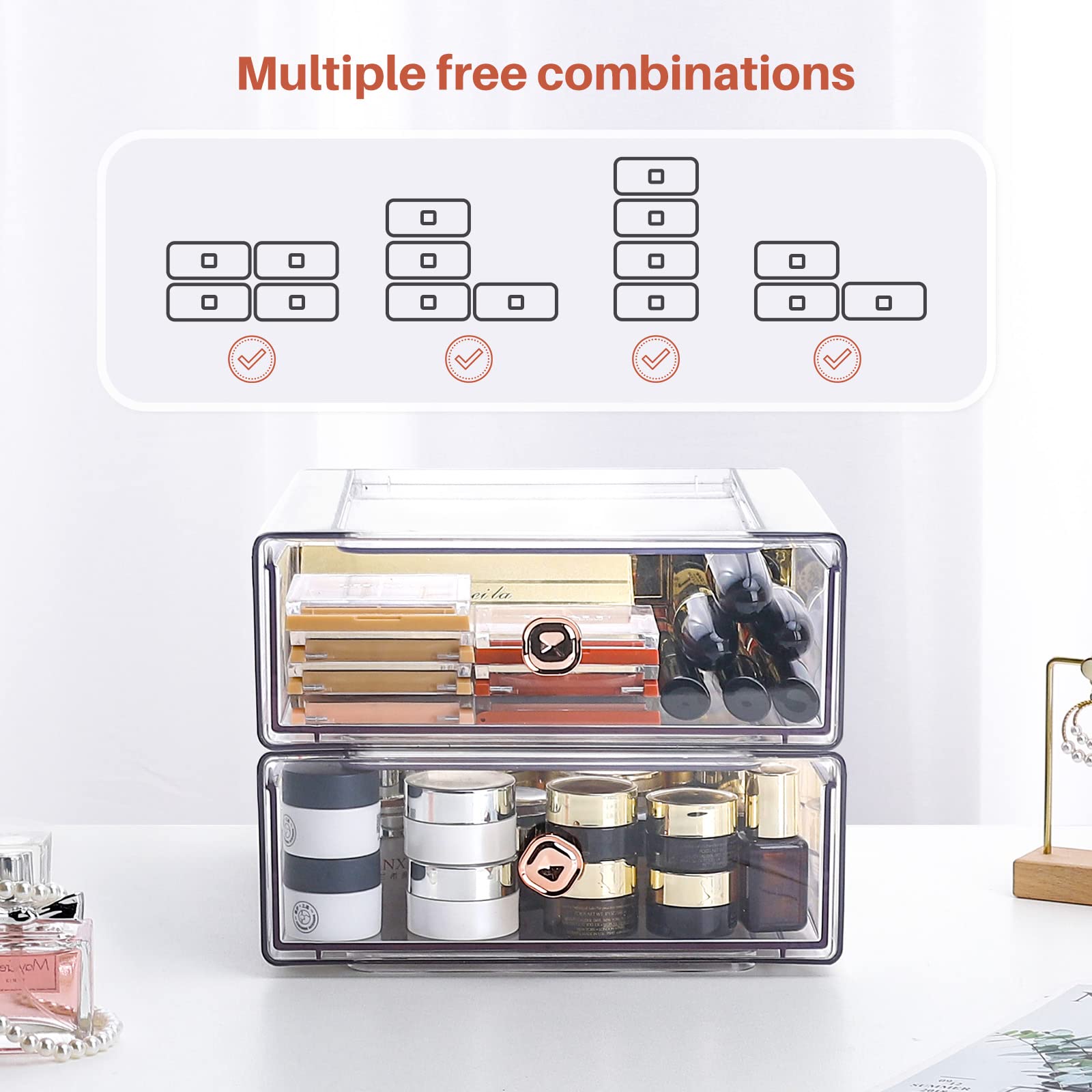 Homde Stackable Storage Containers Box with Pull-Out Drawer - Stacking Plastic Drawers Bins for Kitchen Pantry and Cupboard, Cabinet, Counter, Island and Tables - 2 Pack - Clear