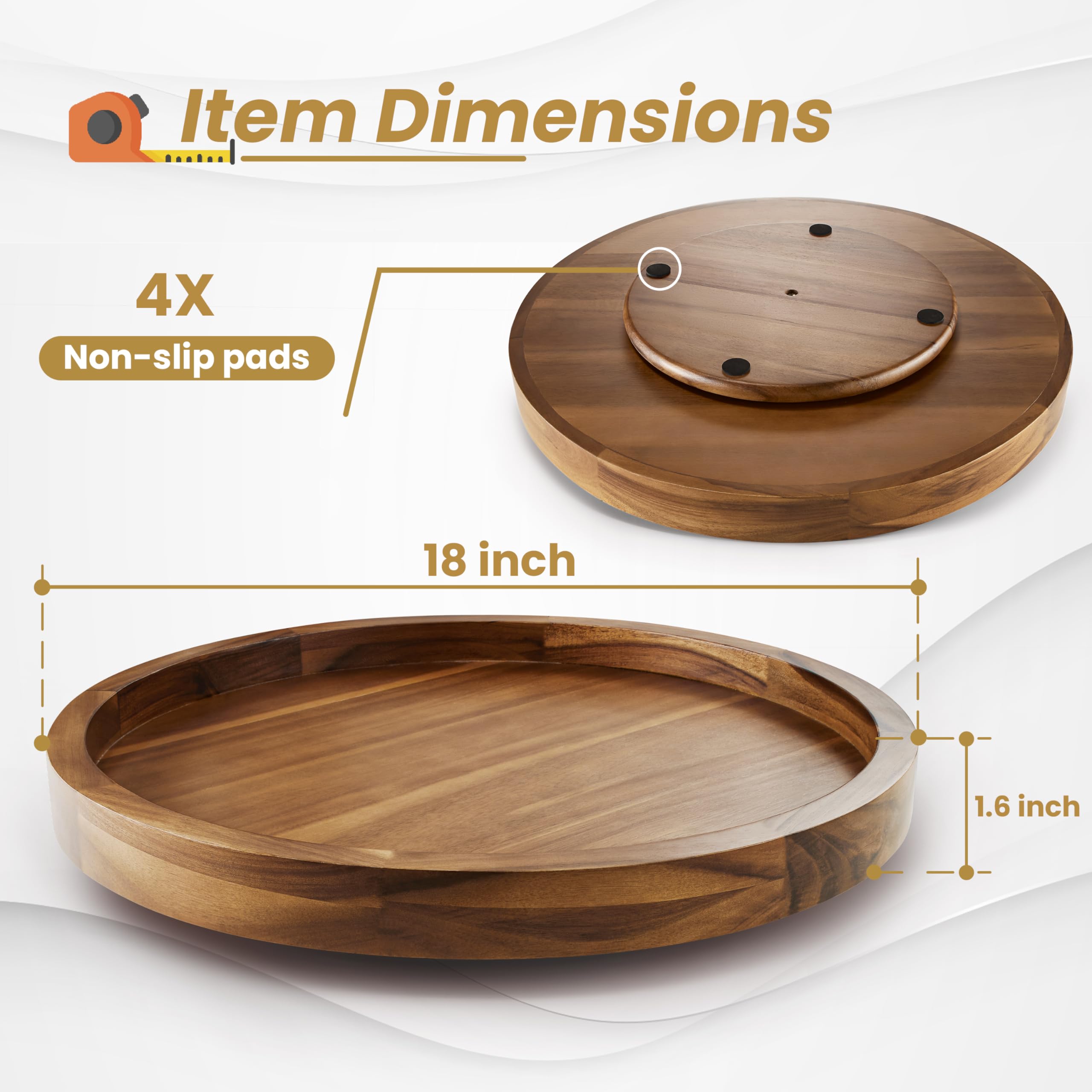 TIDITA 18" Acacia Lazy Susan Organizer for Table - Wooden Lazy Susan Turntable for Cabinet - Kitchen Turntable Storage Food Bins Container for Pantry, Countertop (Acacia Wood)