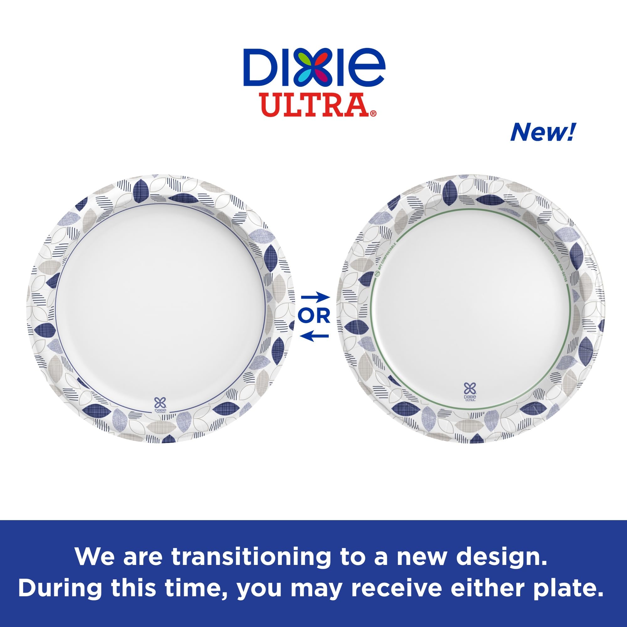 Dixie Ultra Paper Plates, 10 1/16 inch, Dinner Size Printed Disposable Plate, 172 Count (4 Packs of 43 Plates), Packaging and Design May Vary