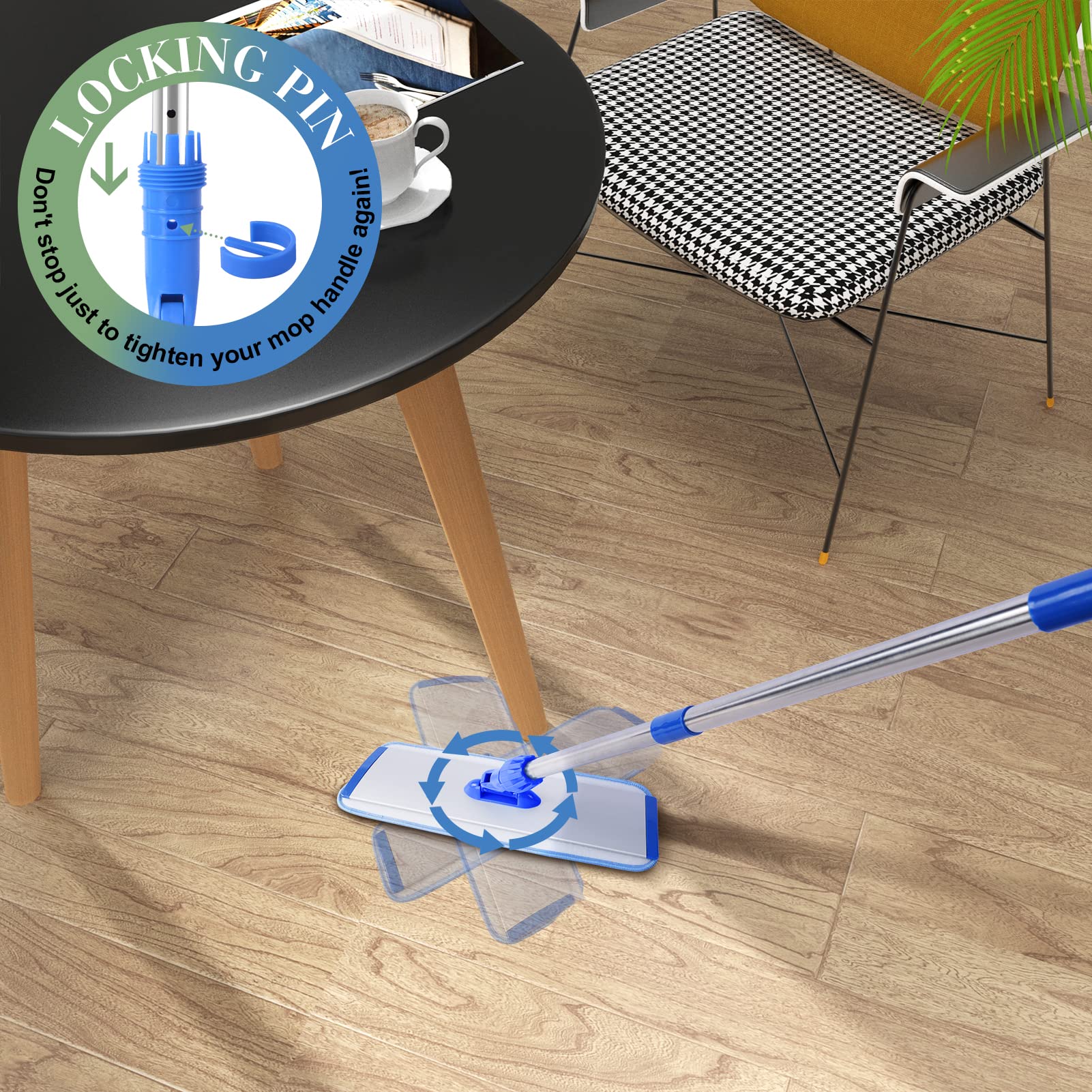 Bonpally 18" Microfiber Mop Floor Cleaning System, Flat Mop for Hardwood Floors, Professional Commercial Mop, Wet and Dust Mop with Extendable Handle, 4 Reusable Mop Pads, Household Cleaning Tools