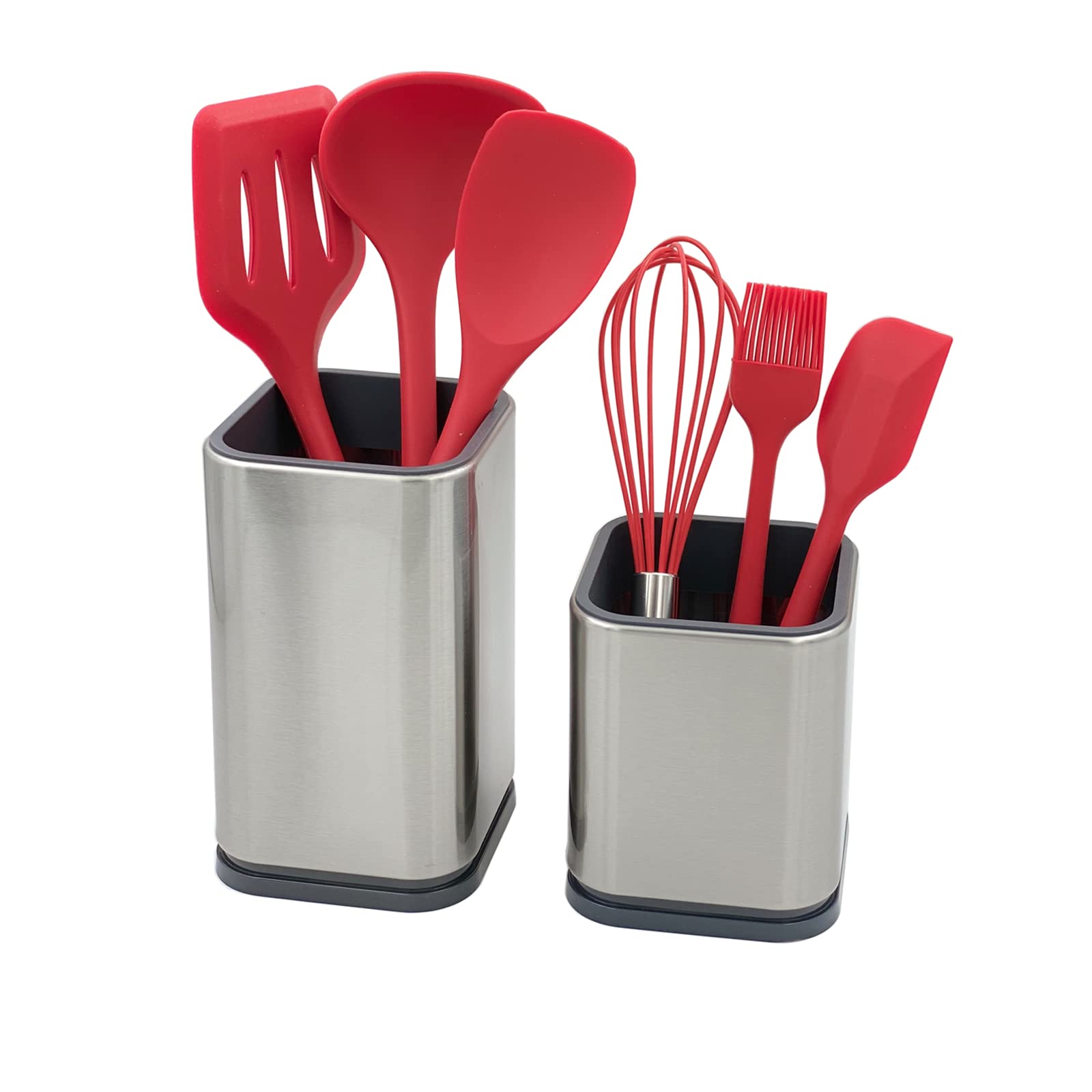 2PC Stainless Steel Kitchen Utensil Holder Utensil Organizer, Modern Square Design