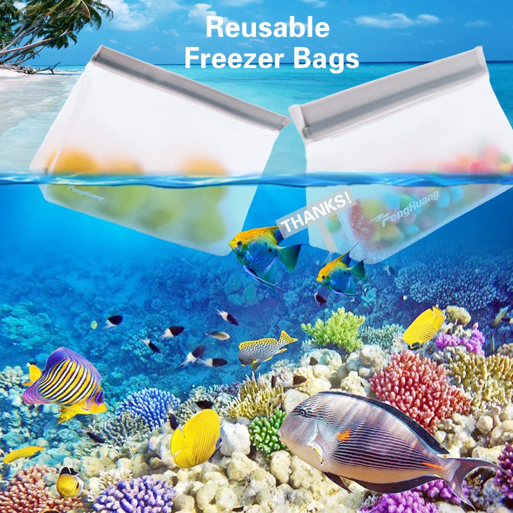12 Reusable Food Storage Bags,STAND UP Reusable Freezer Bags,Snack,Lunch,Sandwich Ba