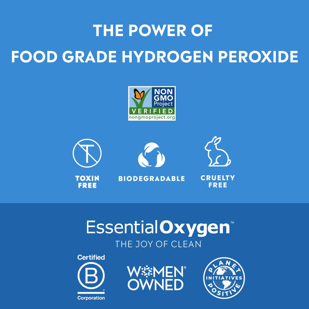 Essential Oxygen Food Grade Hydrogen Peroxide 3%, Natural Cleaner, Refill, 32 Fl Oz