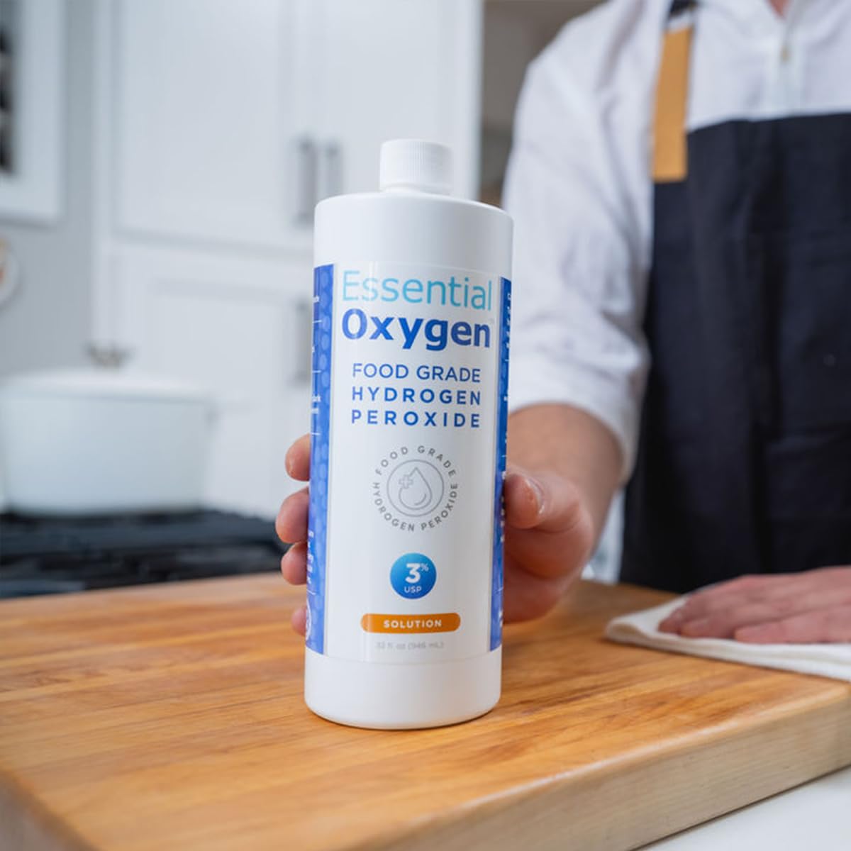 Essential Oxygen Food Grade Hydrogen Peroxide 3%, Natural Cleaner, Refill, 32 Fl Oz