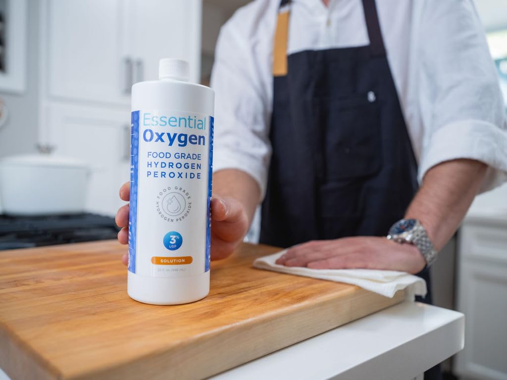 Essential Oxygen Food Grade Hydrogen Peroxide 3%, Natural Cleaner, Refill, 32 Fl Oz